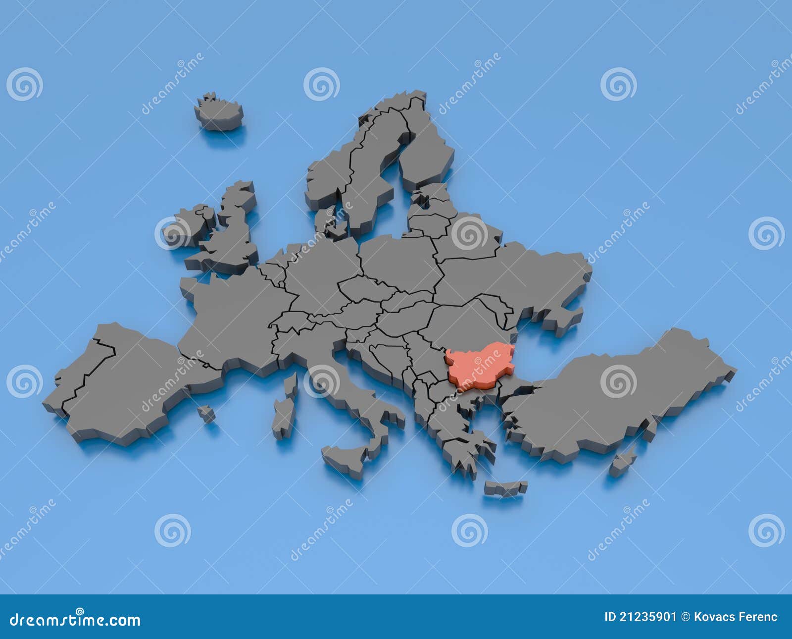 3d Rendering of a Map of Europe - Bulgaria Stock Illustration ...