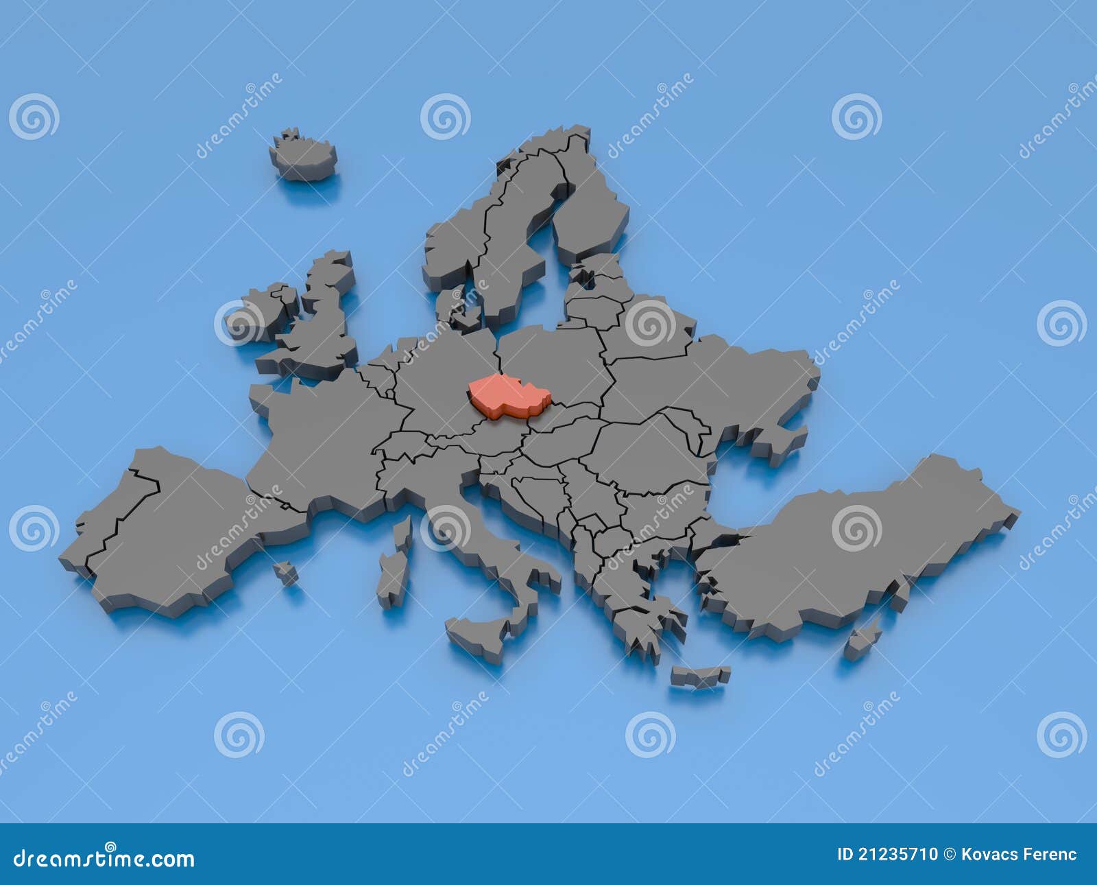 3d Rendering of a Map of Europe - Czech Republic Stock Illustration ...