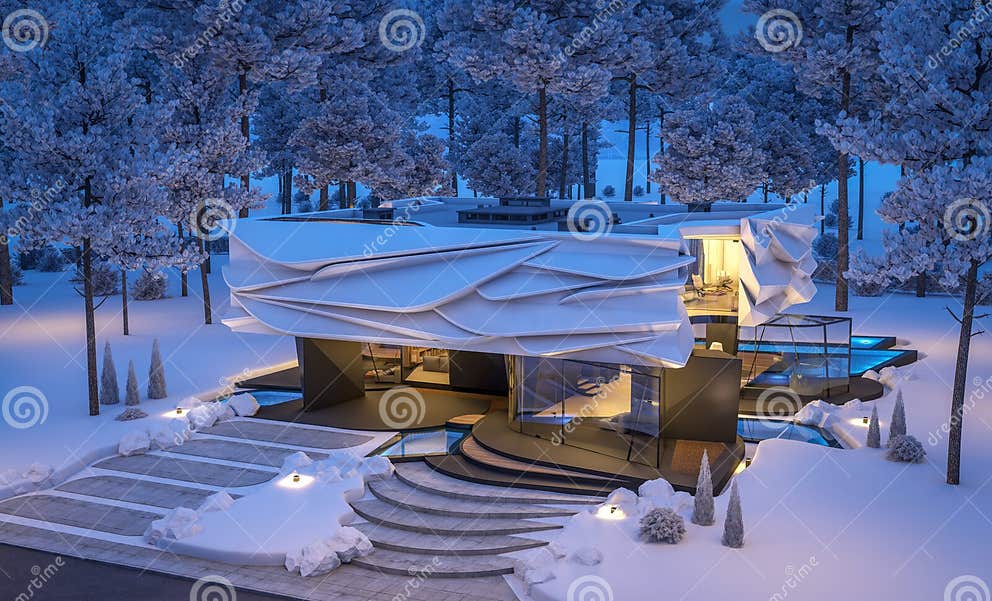3d Rendering of Modern House with Bionic Natural Curves Plastic Forms ...
