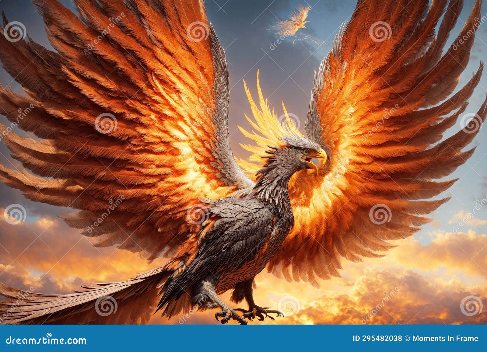 3d Rendering of an Phoenix Flying in the Sky with Golden Wings Stock ...