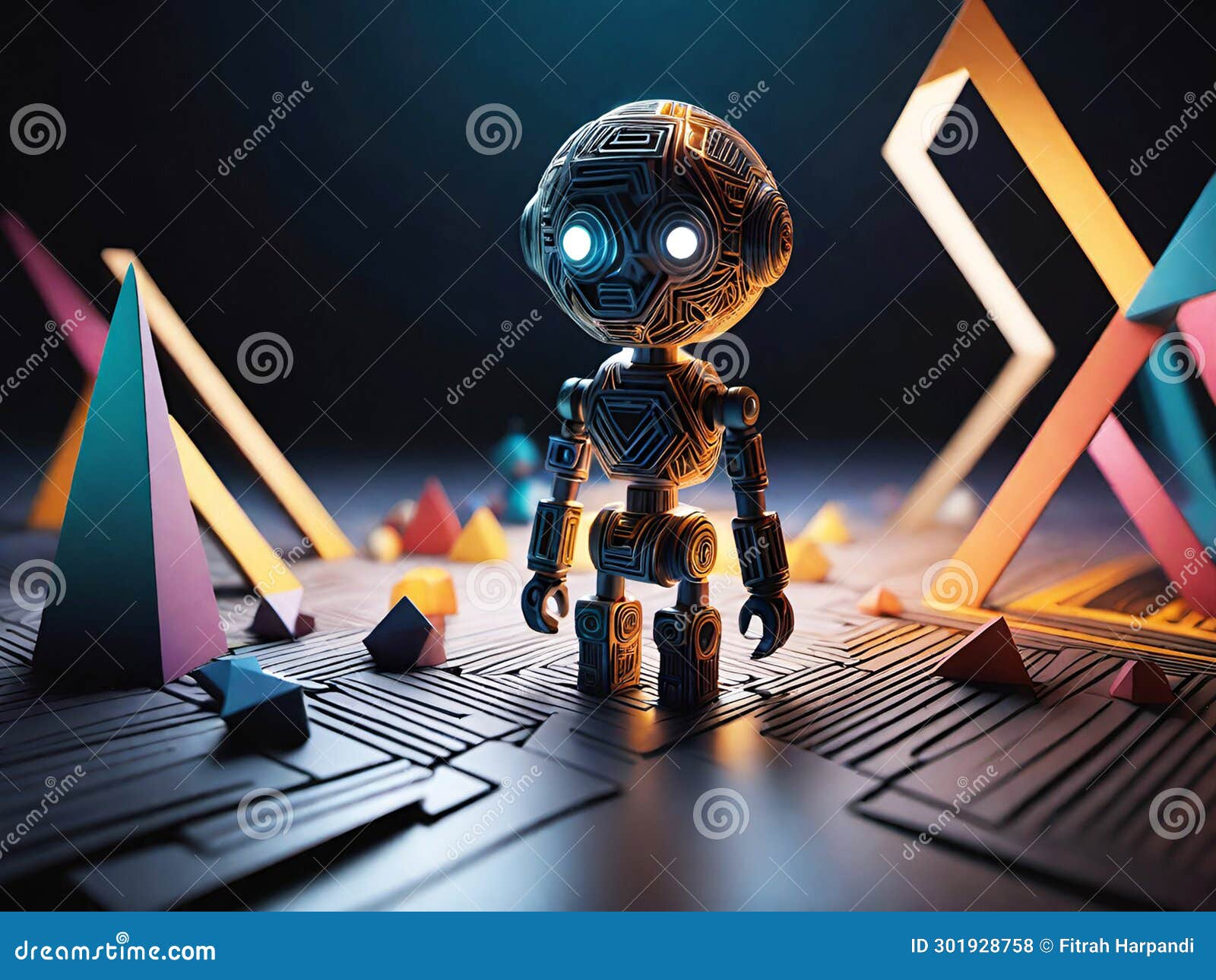 3d Rendering of a Robot Geometric Shapes Stock Illustration ...