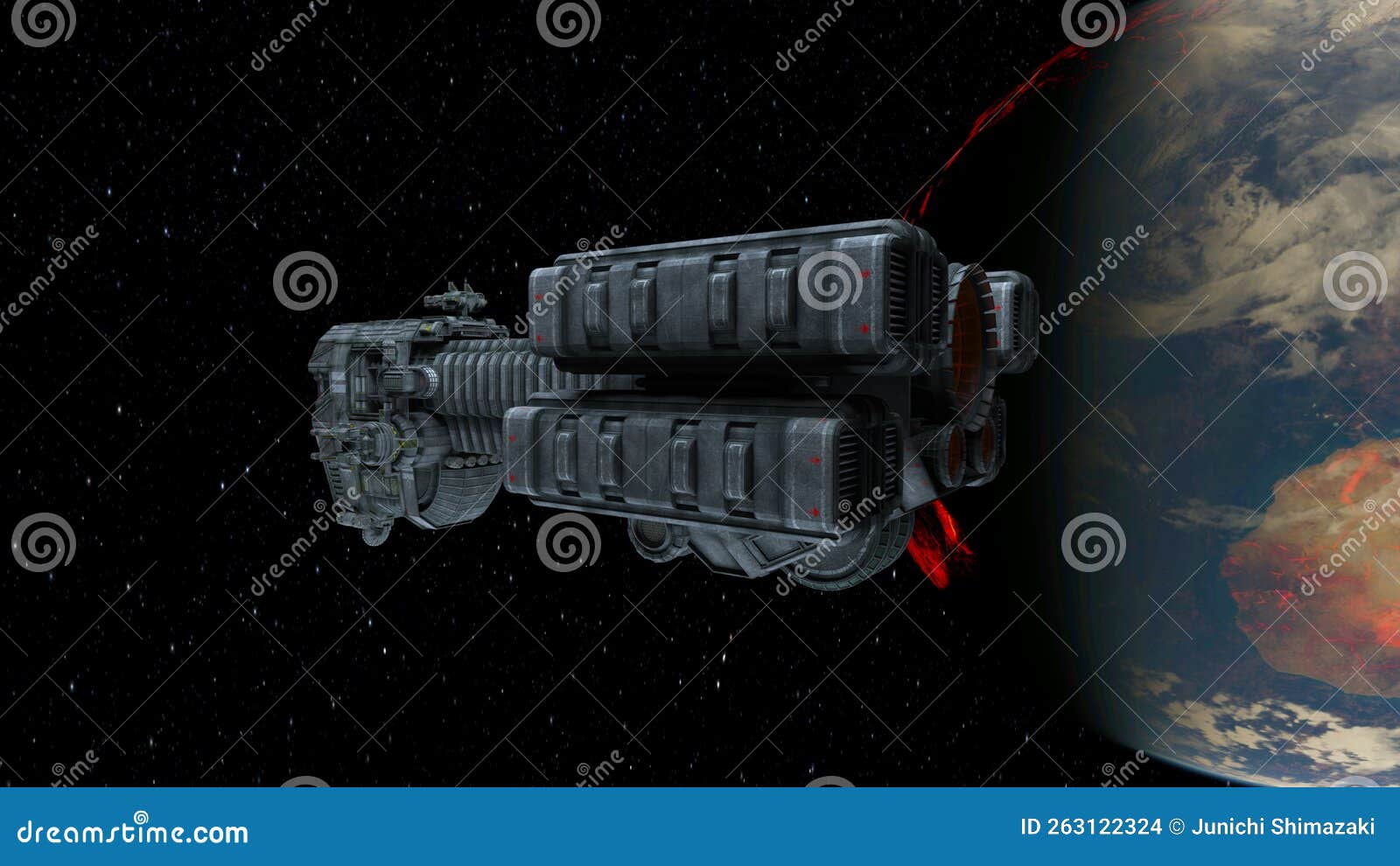 3D Rendering of a Spaceship and the Earth Stock Illustration ...