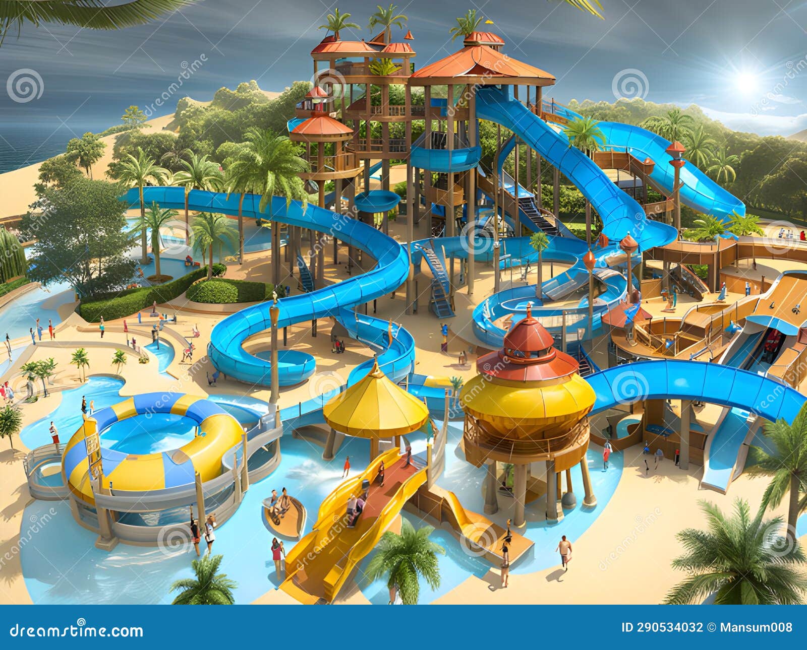 3d Rendering of a Swimming Pool in the Water Park Stock Illustration ...