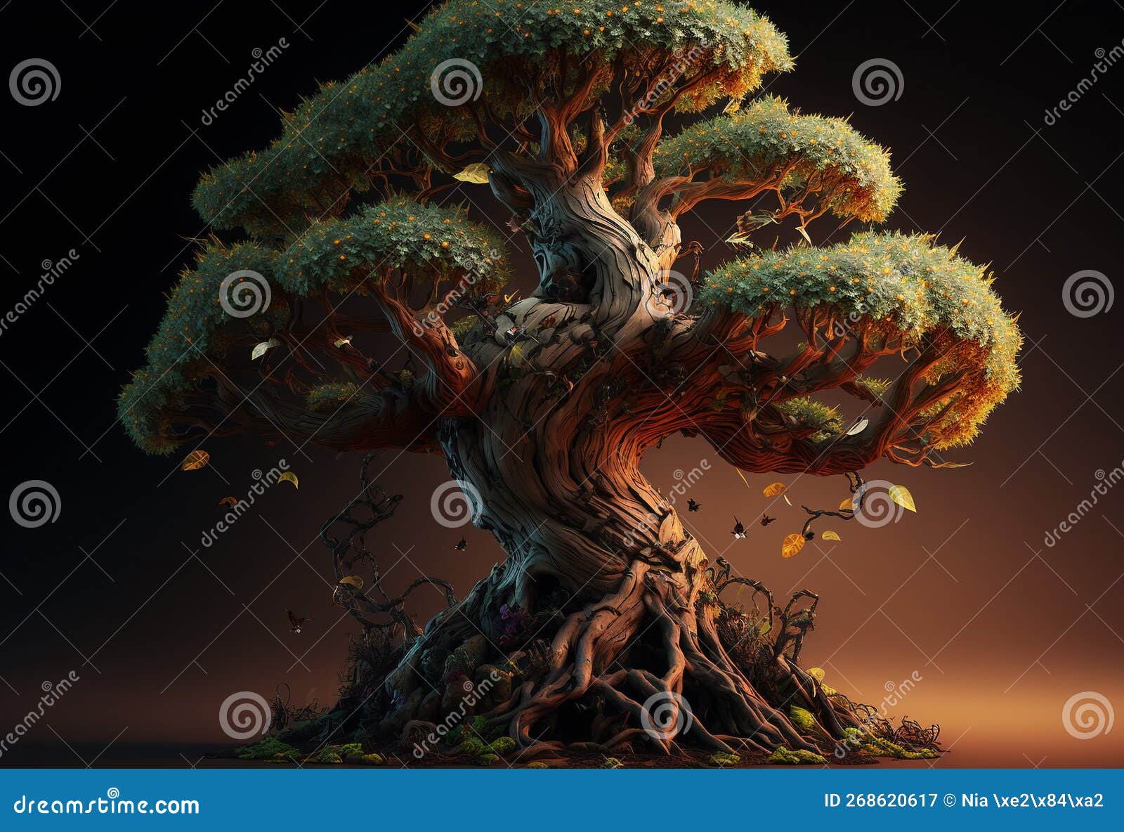 3d Rendering of a Tree with a Green Plant Stock Illustration ...