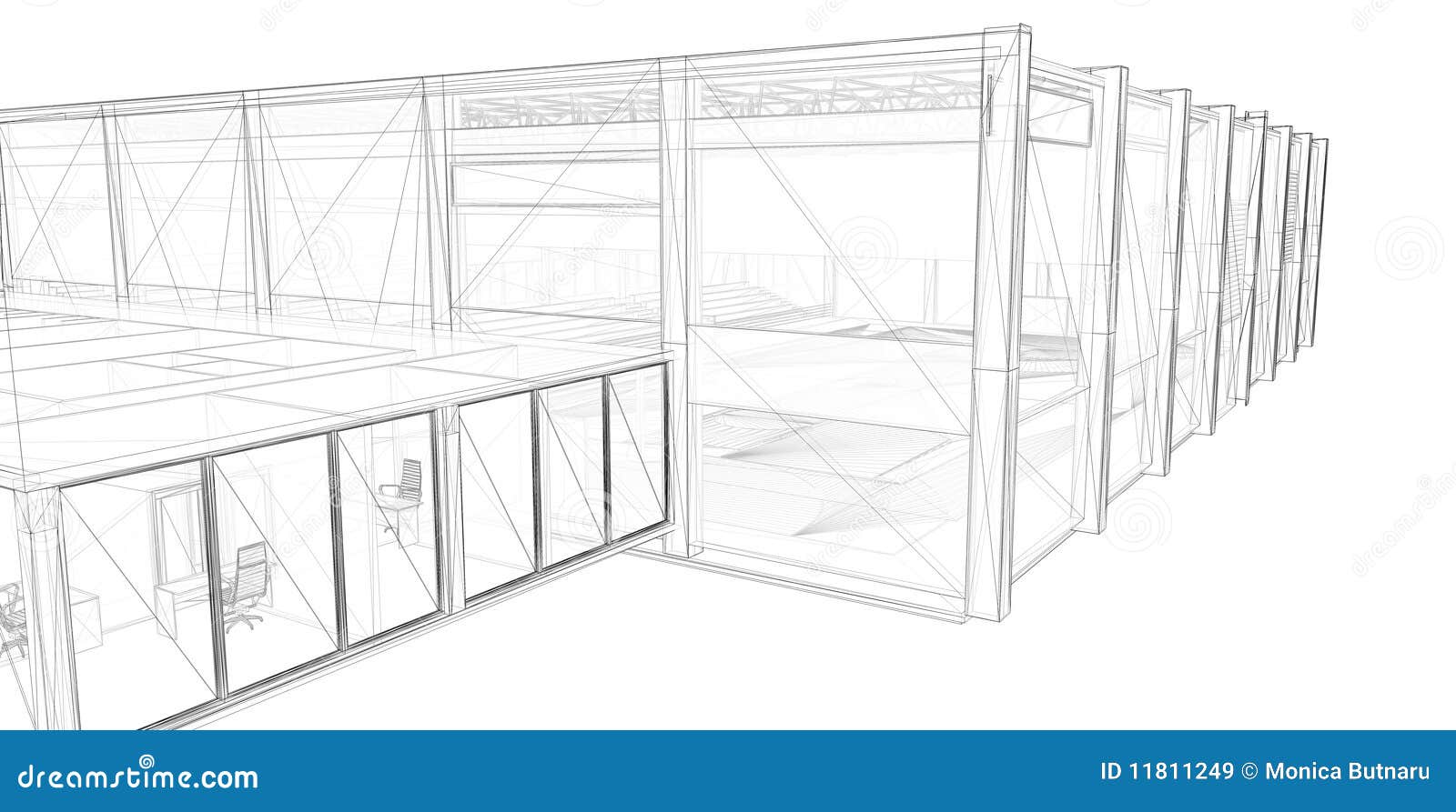 3D Rendering Wire-frame Of Building. Site Plan Royalty-Free Stock ...