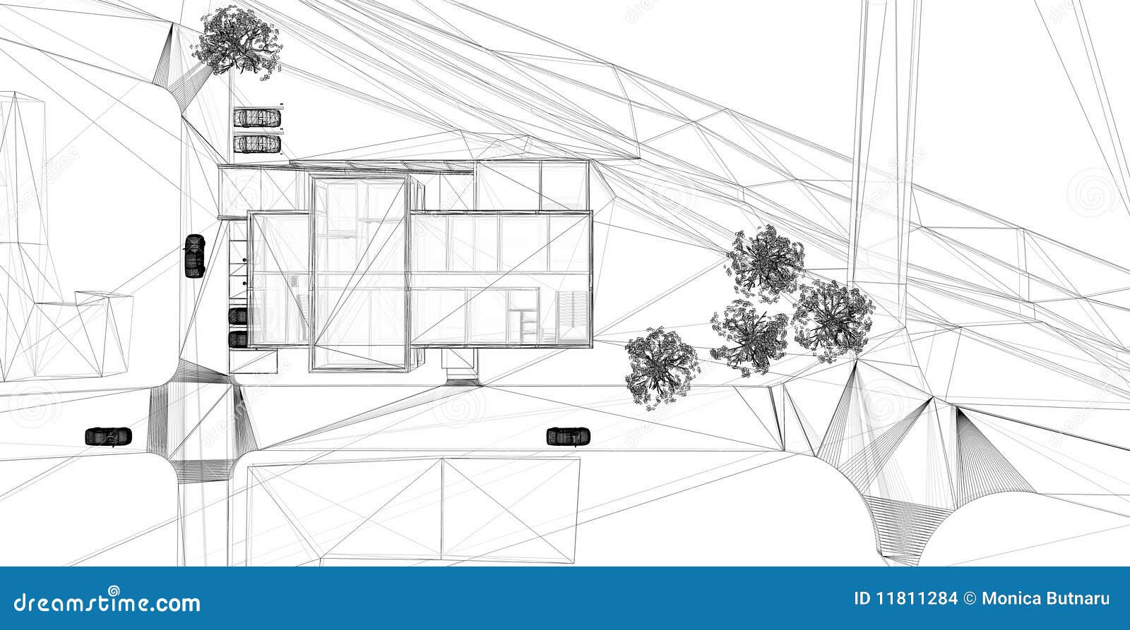 3D Rendering Wire-frame of Building. Stock Illustration - Illustration ...