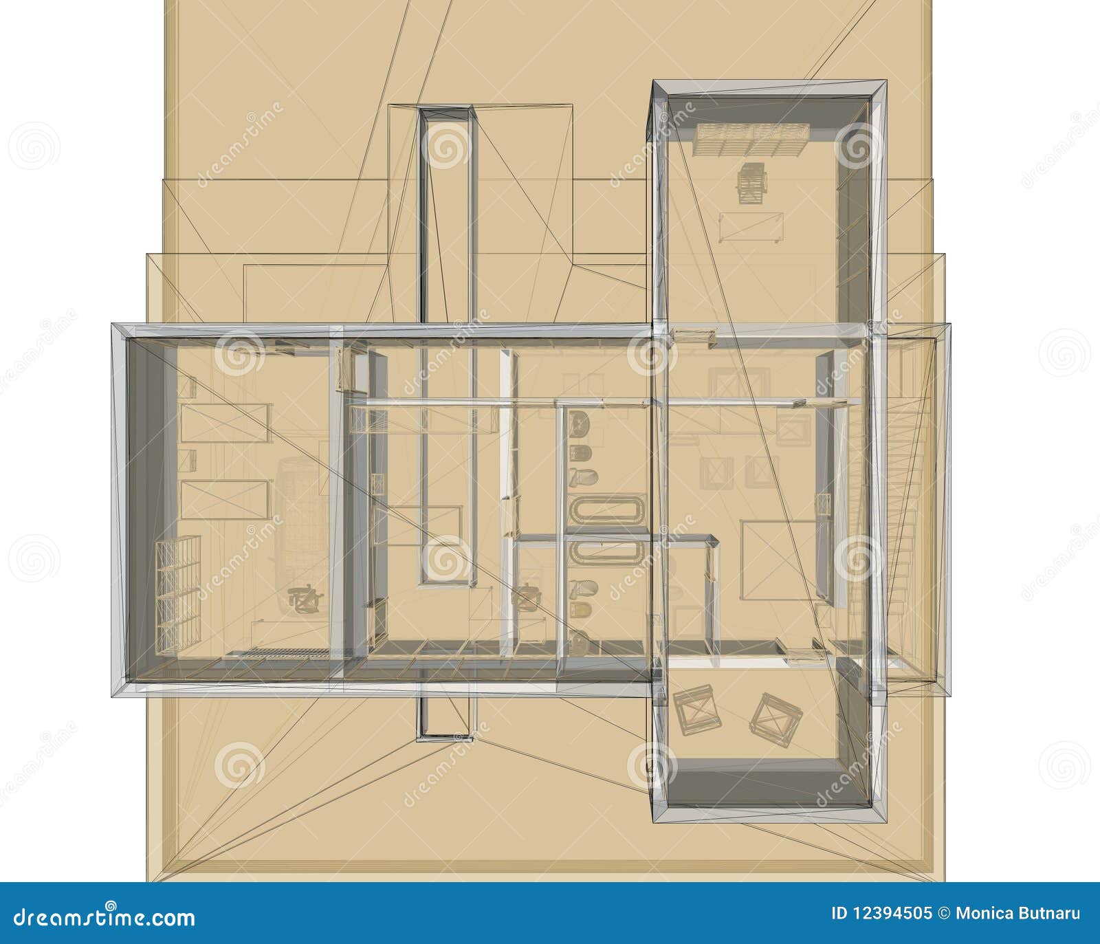 3D Rendering Wire-frame Of Building. Site Plan Royalty-Free Stock ...