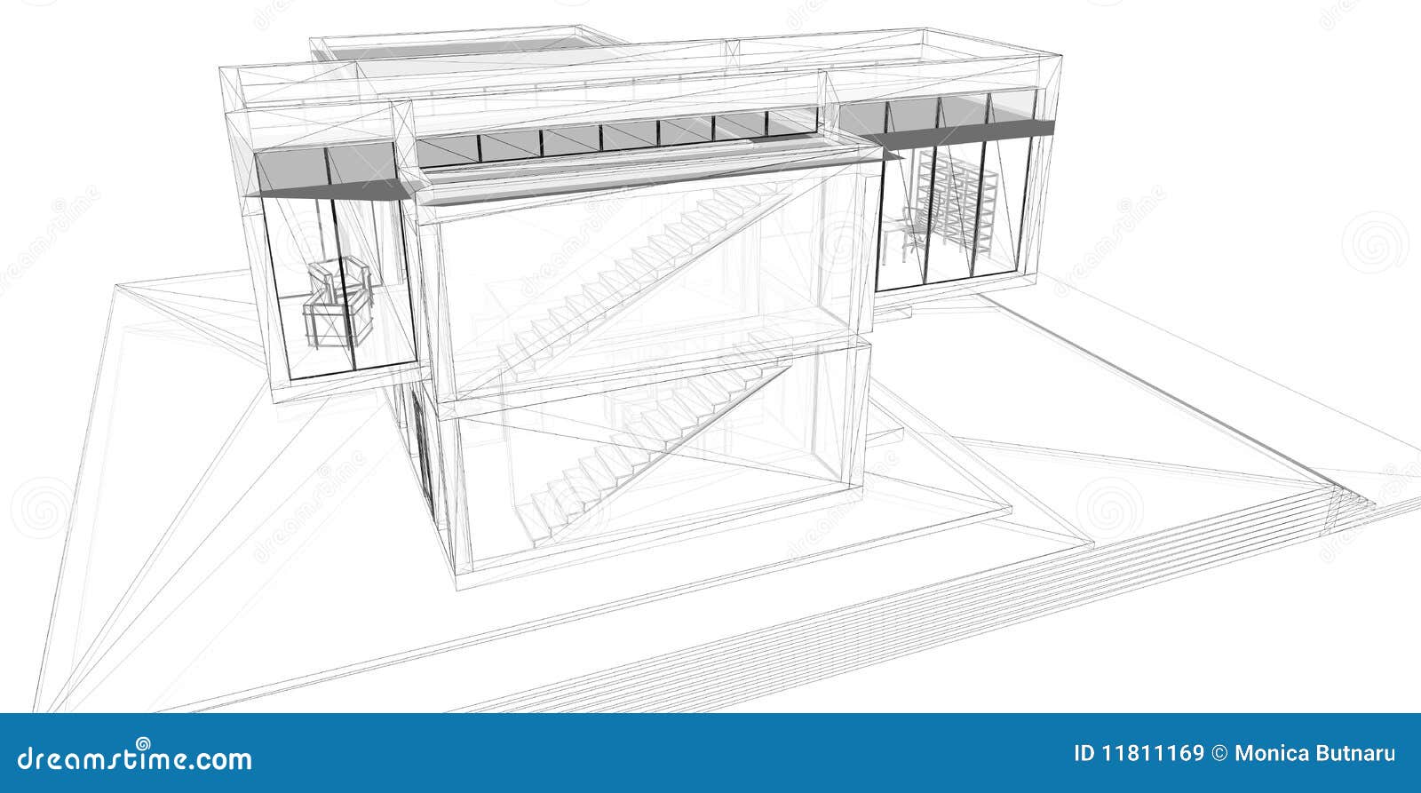 3D Rendering Wire-frame of House. Stock Illustration - Illustration of ...