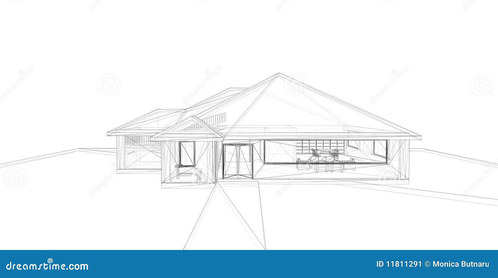 3D Rendering Wire-frame of House. Stock Illustration - Illustration of ...