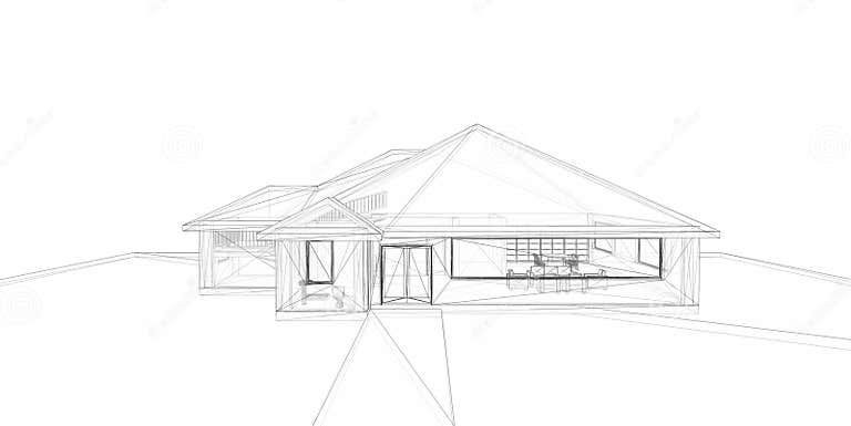 3D Rendering Wire-frame of House. Stock Illustration - Illustration of ...