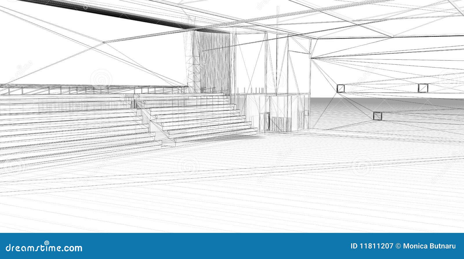 3D Rendering Wire-frame Sports Hall. Stock Illustration - Illustration ...