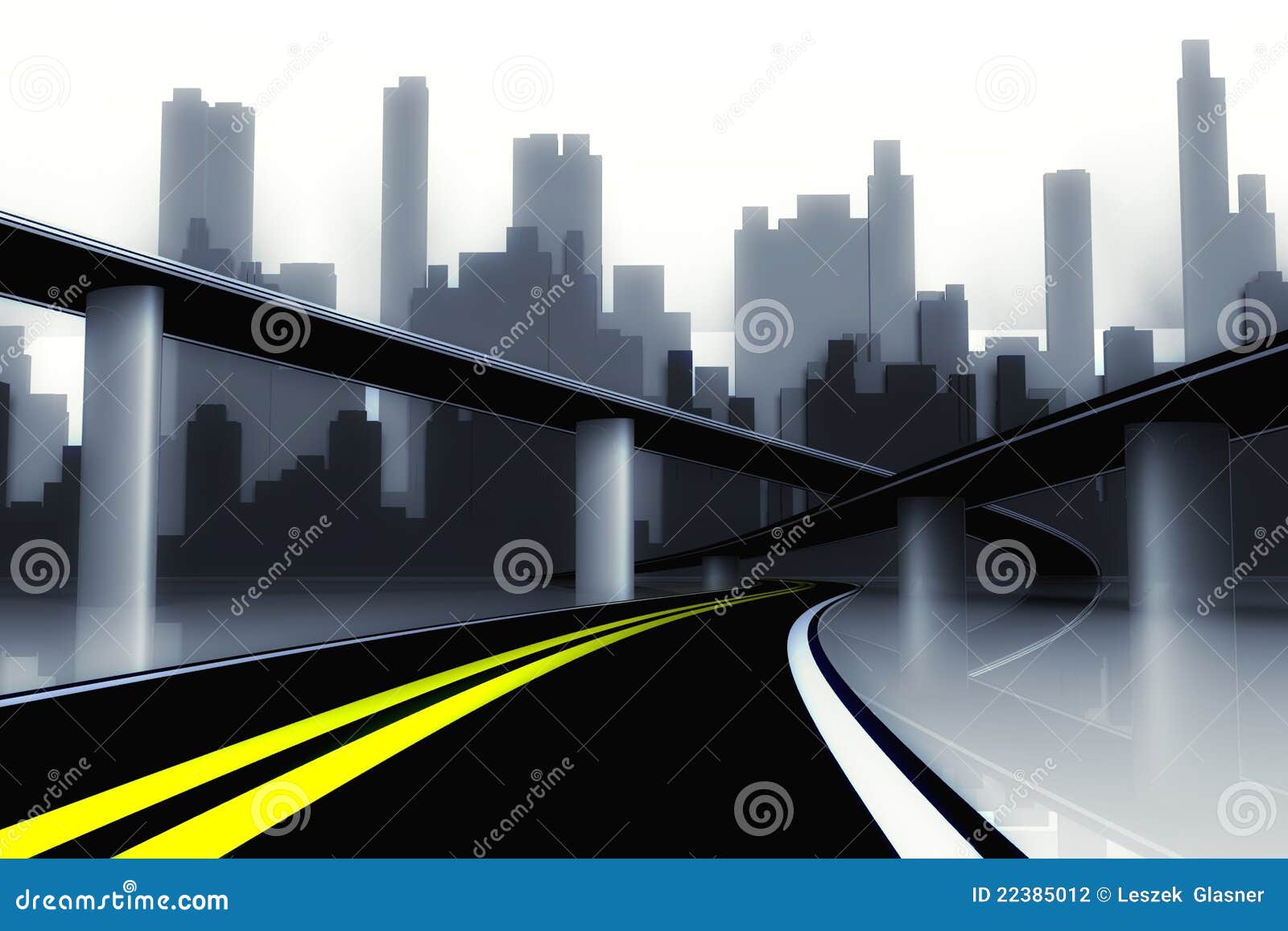 3d Road with City Background Stock Illustration - Illustration of blank ...