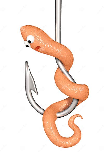 3d Scared Worm on a Fishing Hook Stock Illustration - Illustration of ...