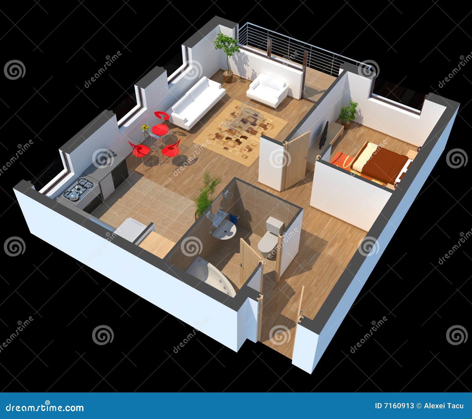 3D sectioned apartment stock illustration. Illustration of activity ...