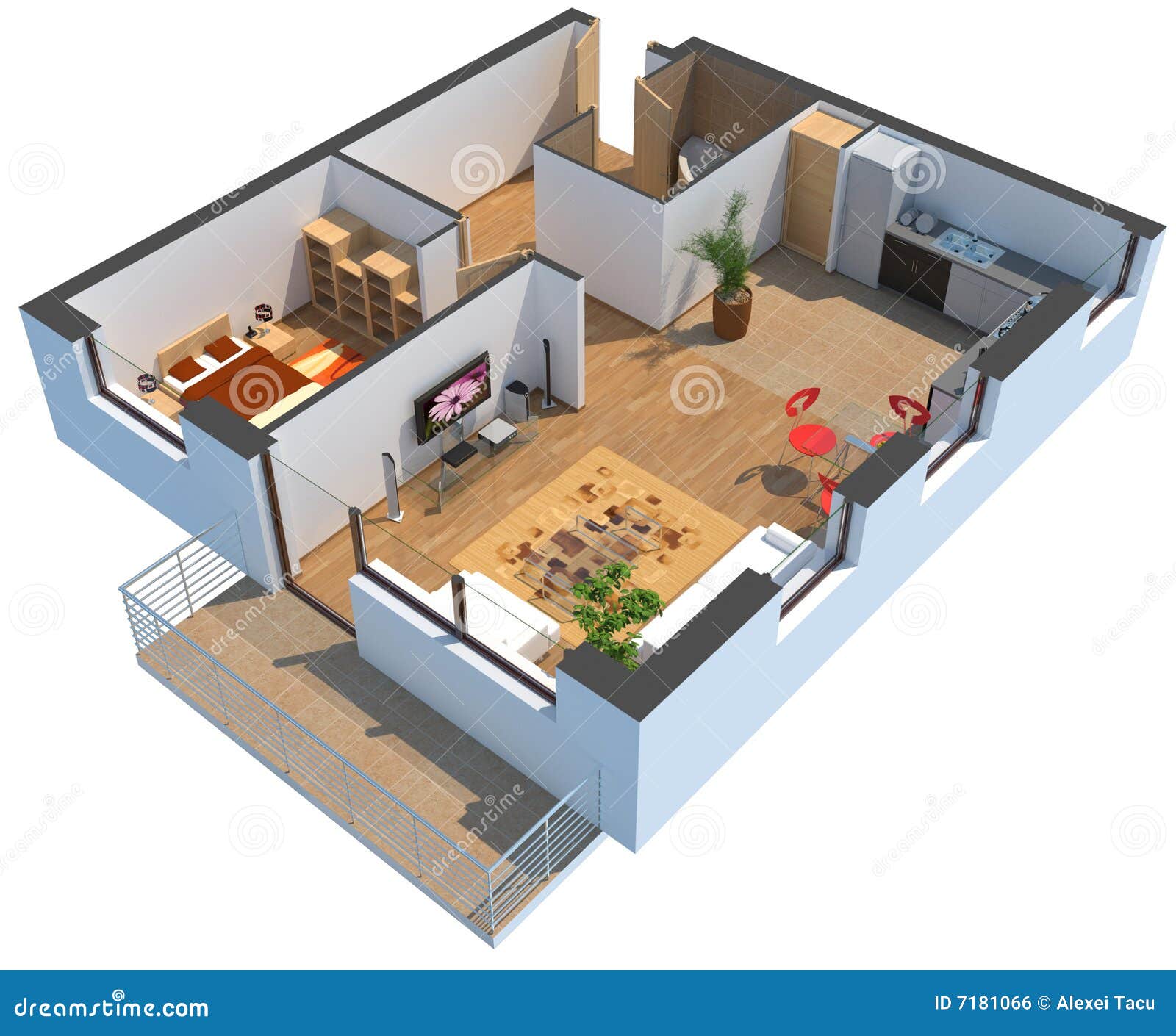 3D Sectioned Apartment with Clipping Path Stock Illustration ...