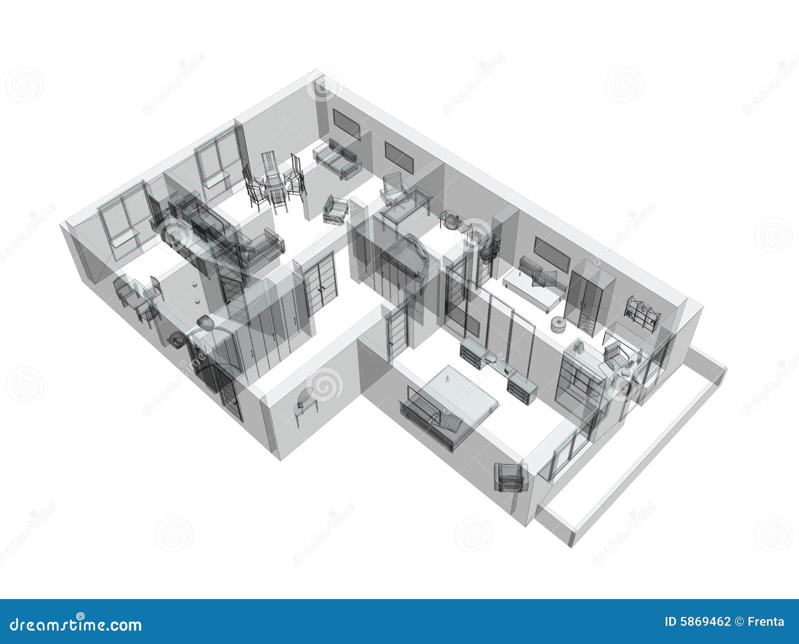3d Sketch of a Four-room Apartment Stock Illustration - Illustration of ...