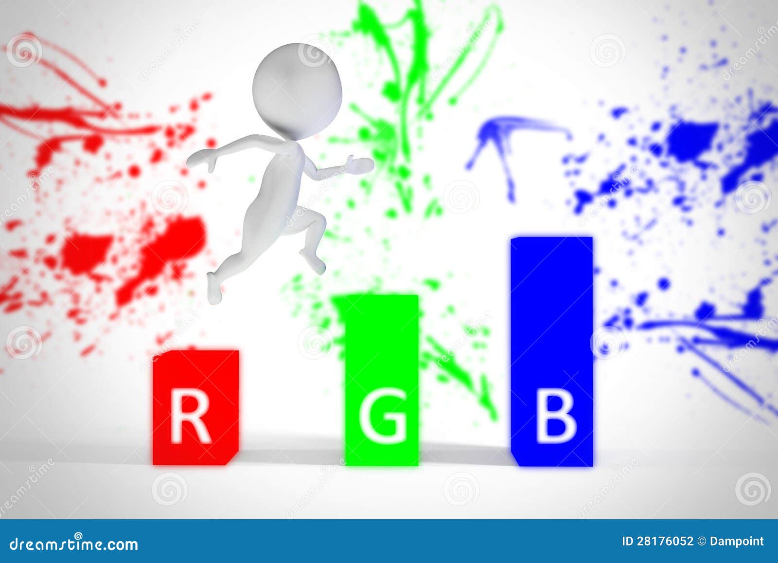 3d Small Man Jumps on Rgb Colors Stock Illustration - Illustration of ...