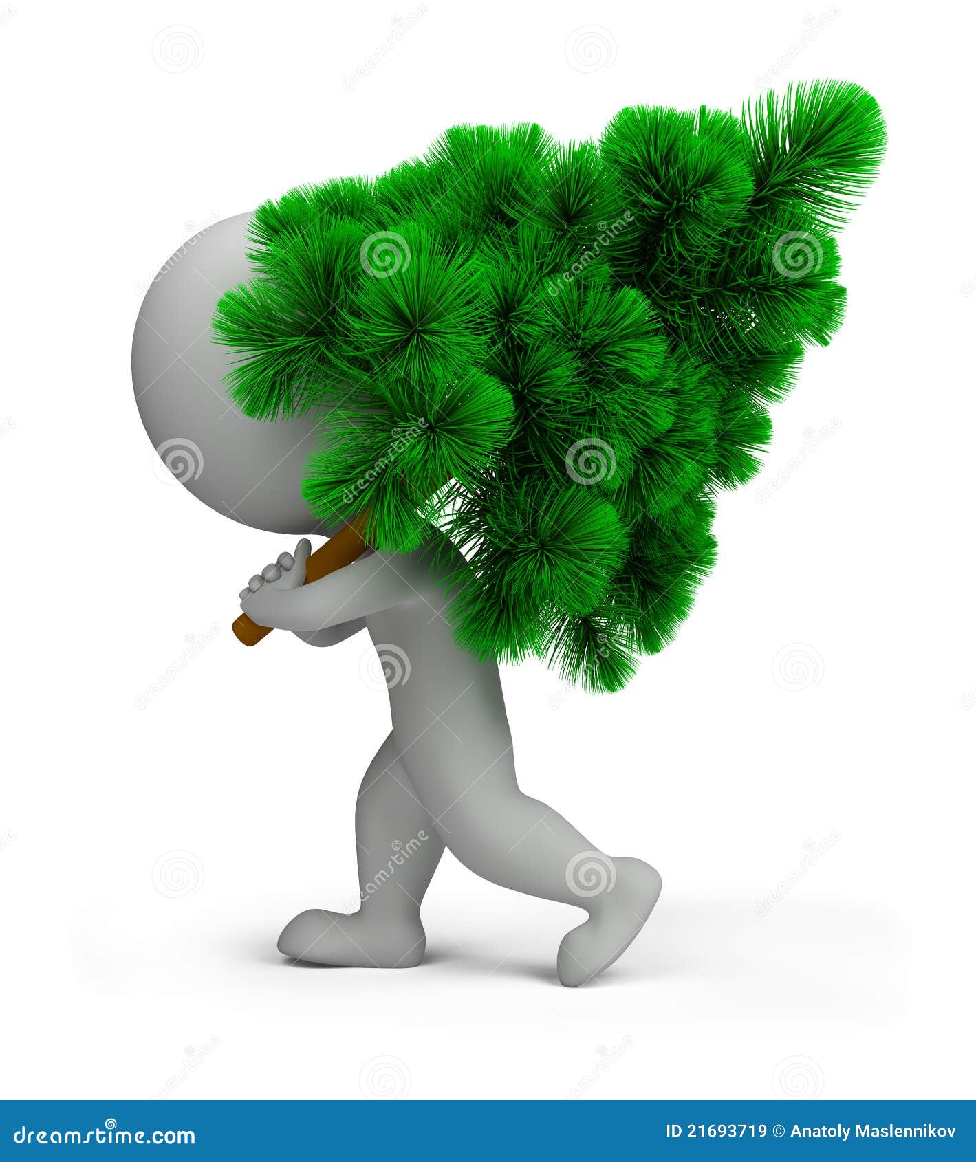 3d Small People Carrying the Christmas Tree Stock Illustration ...