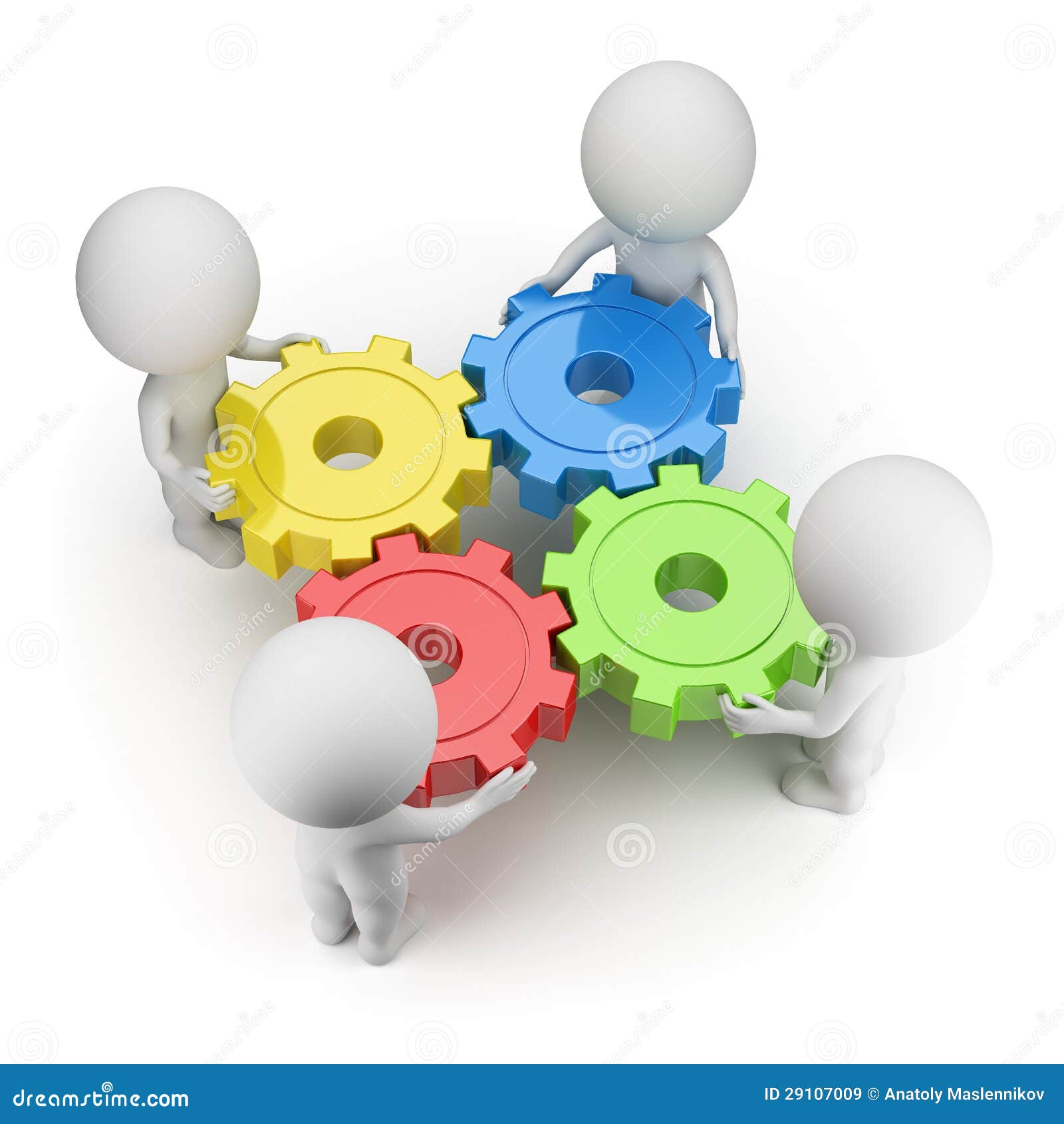 3d Small People - Gears Turned Stock Illustration - Illustration of ...