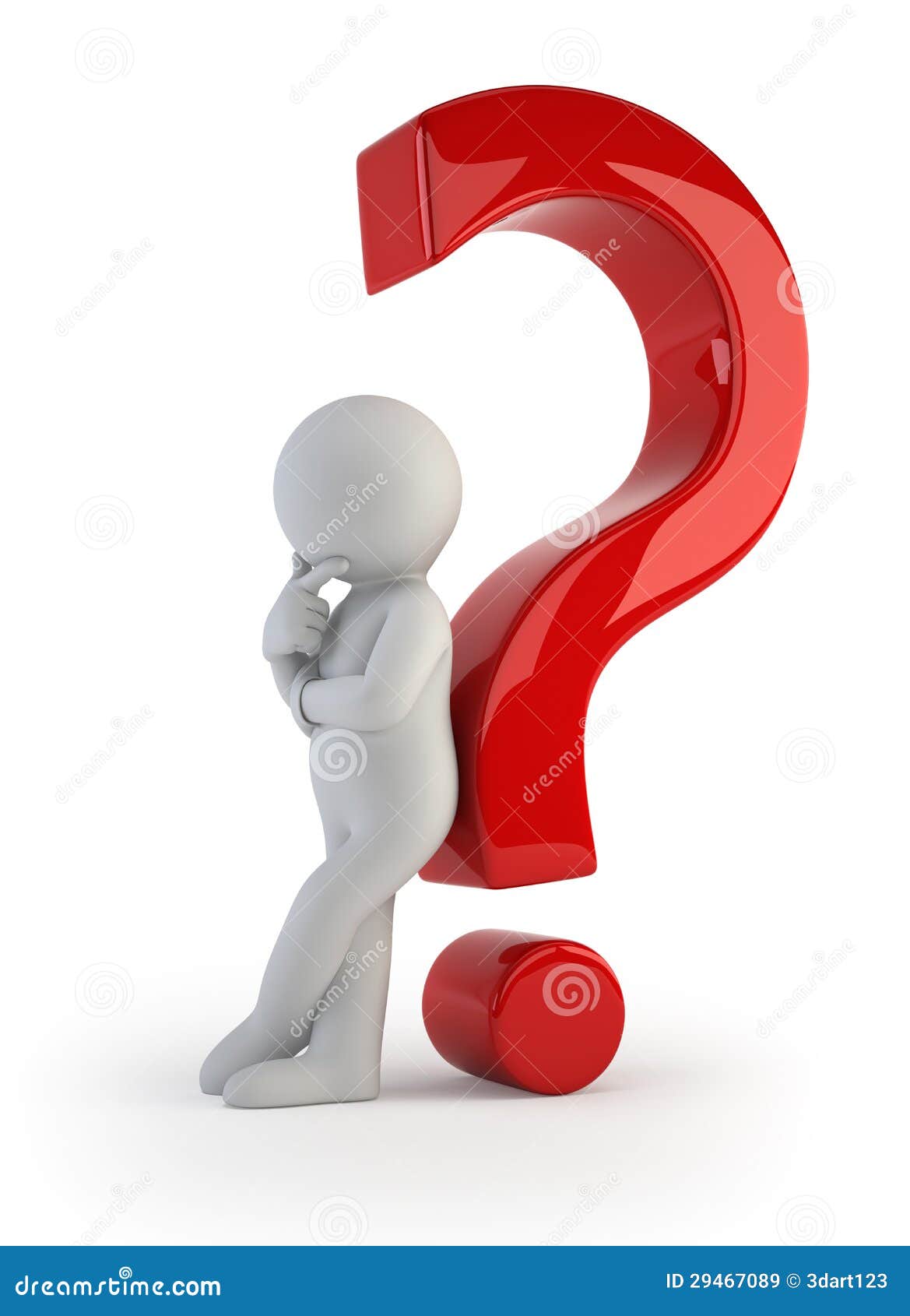 3d Small People - Leaning Back Against a Question Mark Stock ...