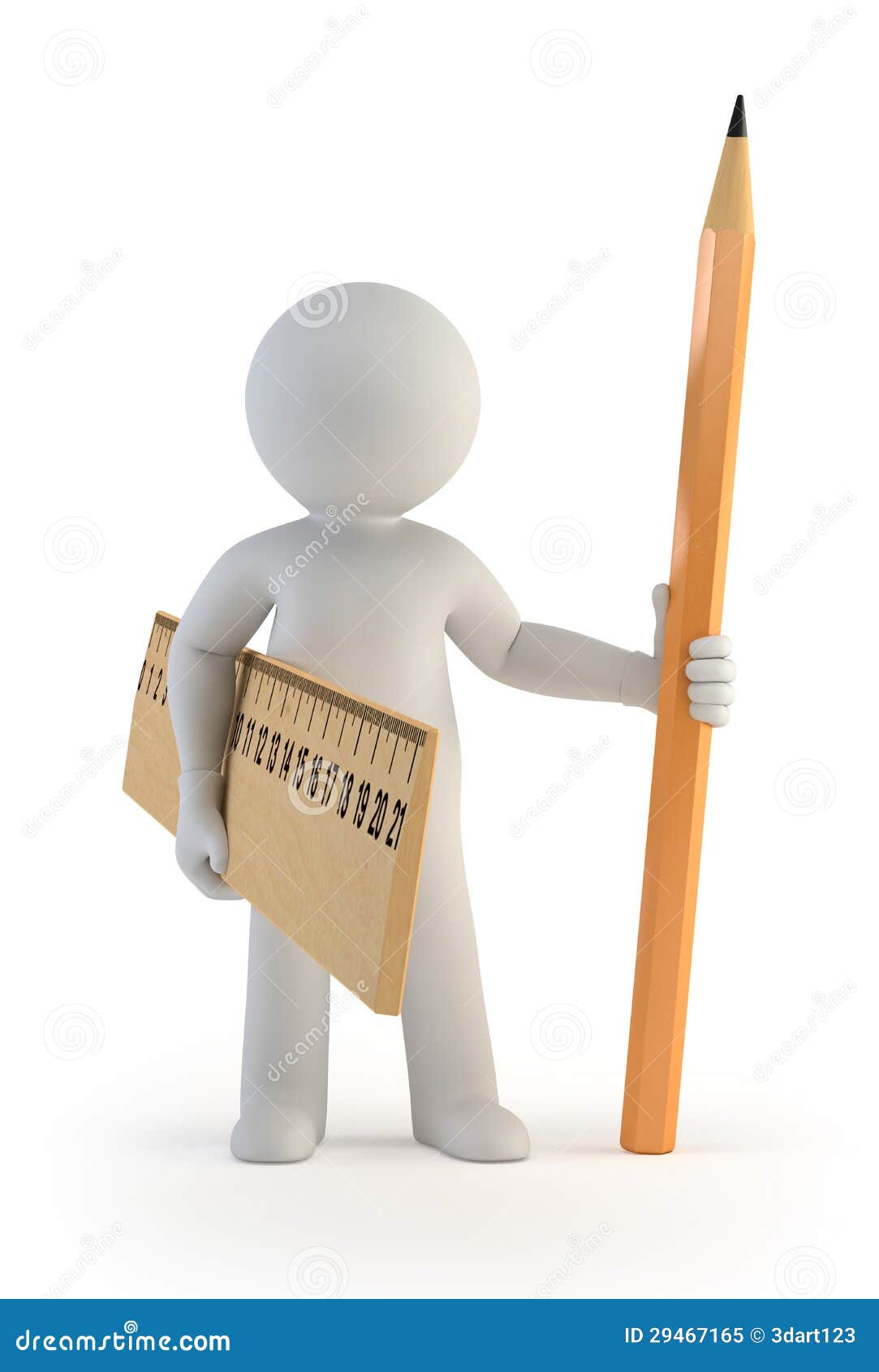 3d Small People - Ruler and Pencil Stock Illustration - Illustration of ...