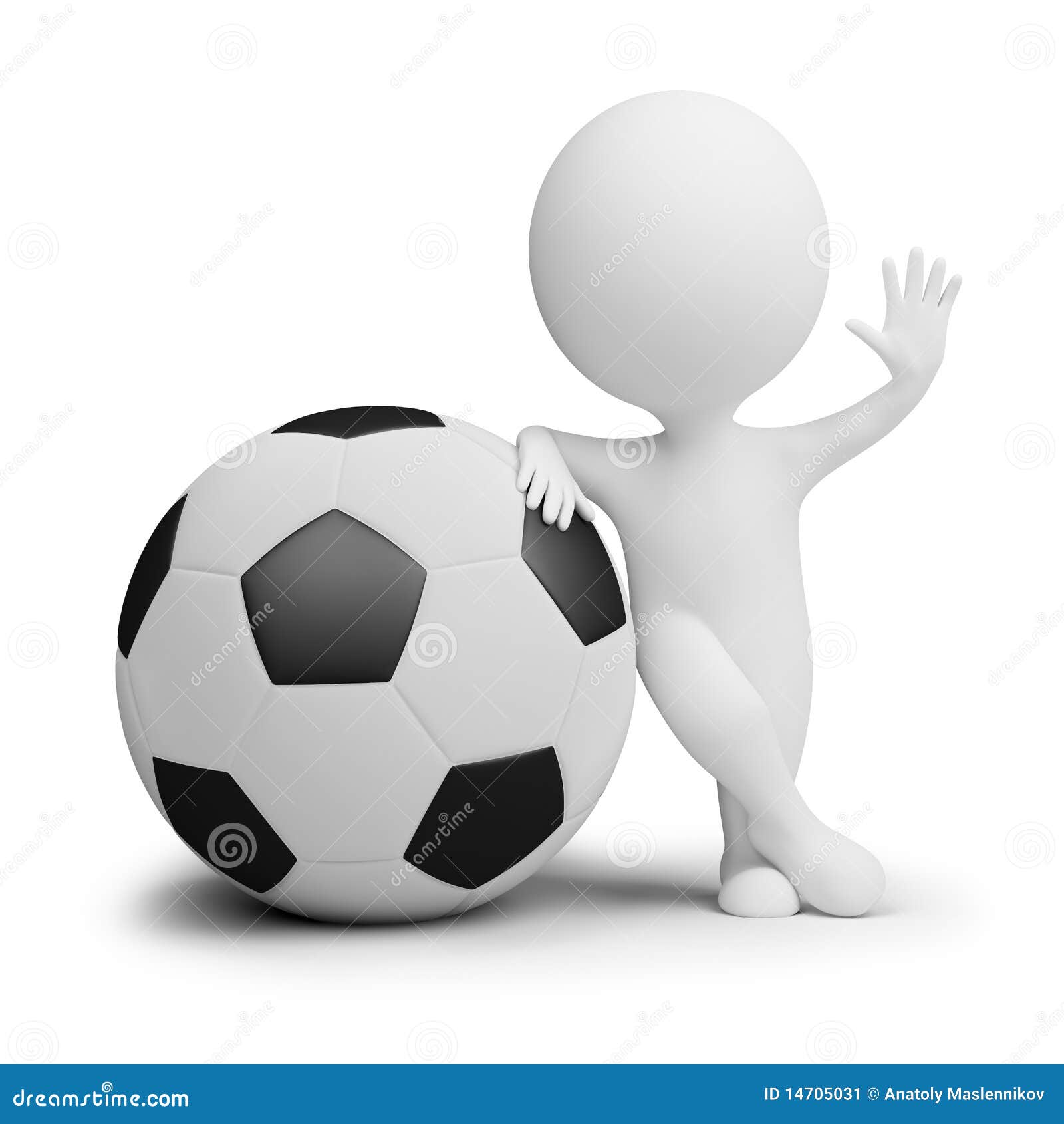 3d Small People - Soccer Player With The Big Ball Stock Illustration ...