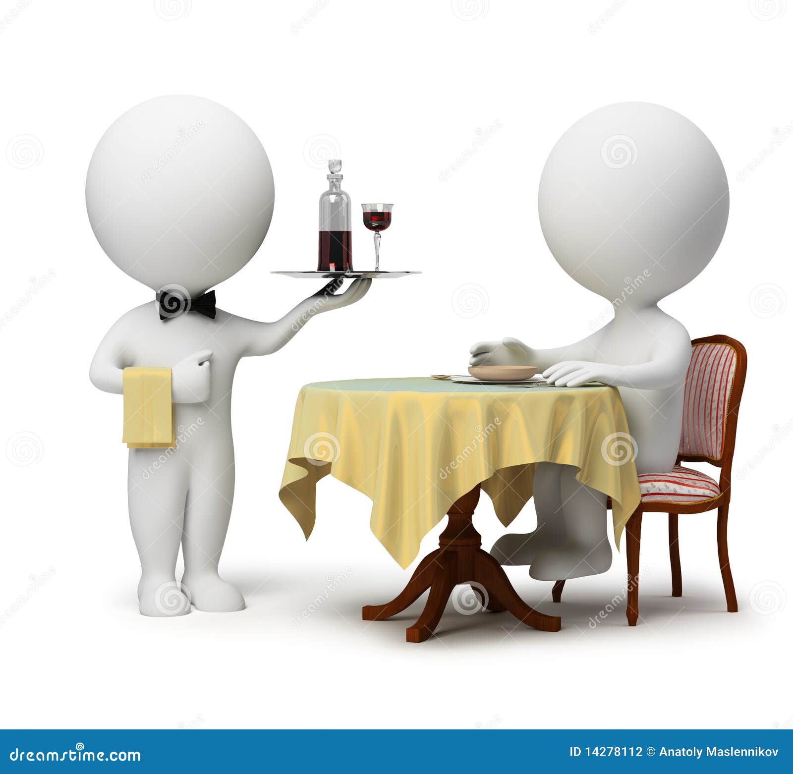 3d Small People - Waiter and Client Stock Photo - Illustration of ...