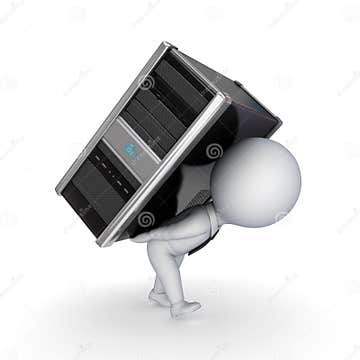 3d Small Person with Computer. Stock Illustration - Illustration of ...