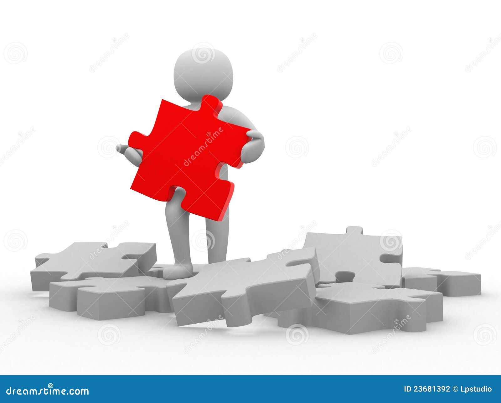 3d Small Person a Holding Over Red Puzzle Stock Illustration ...
