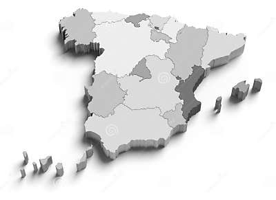 3d Spain grey map on white stock illustration. Illustration of europe ...