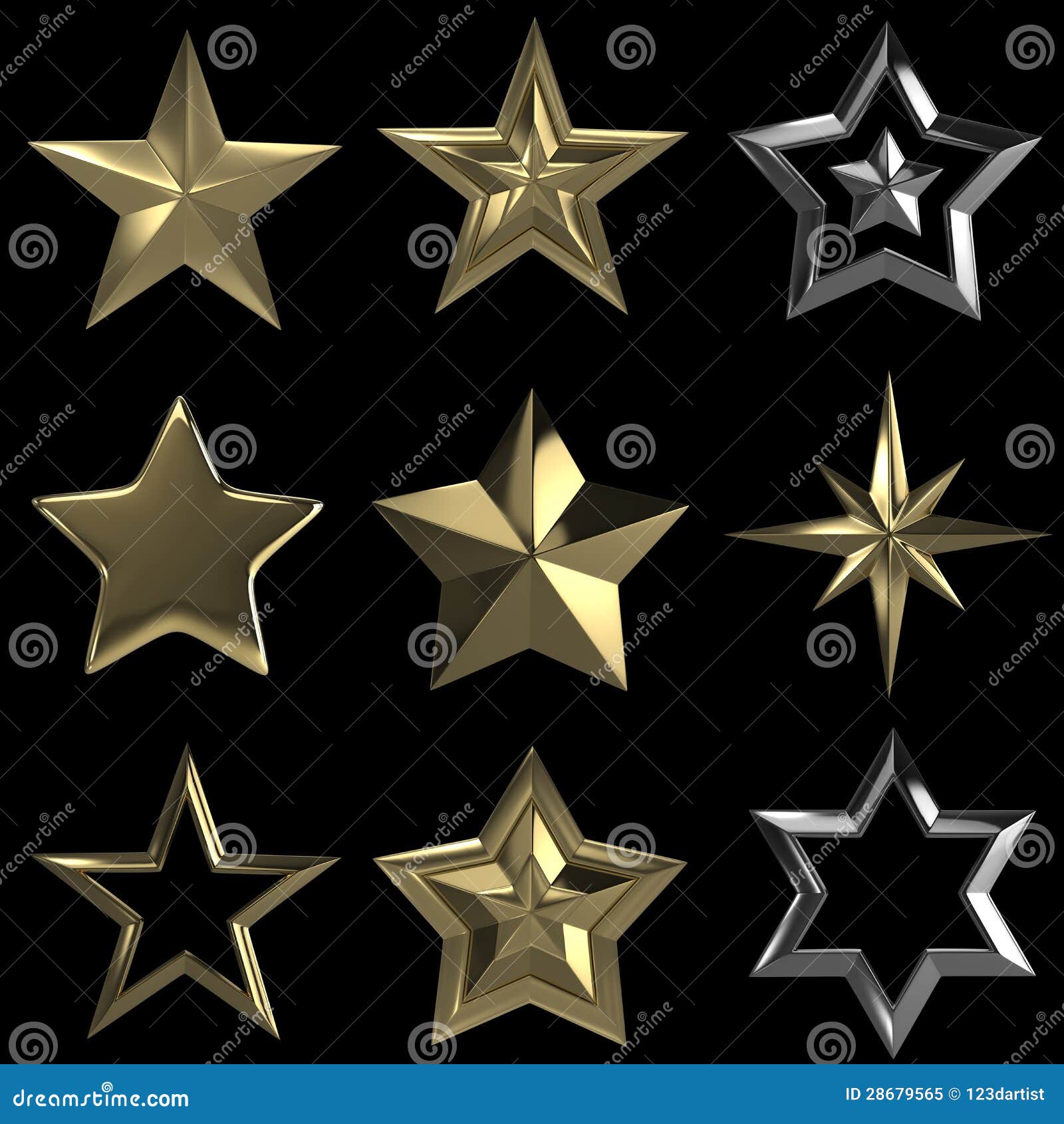 Stars Collection. Star Vector Icons. Golden And Black Set Of Stars ...