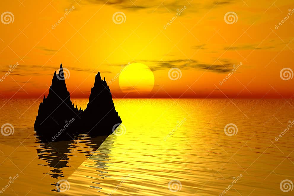3D Sunset Landscape stock illustration. Illustration of landscape - 1238634