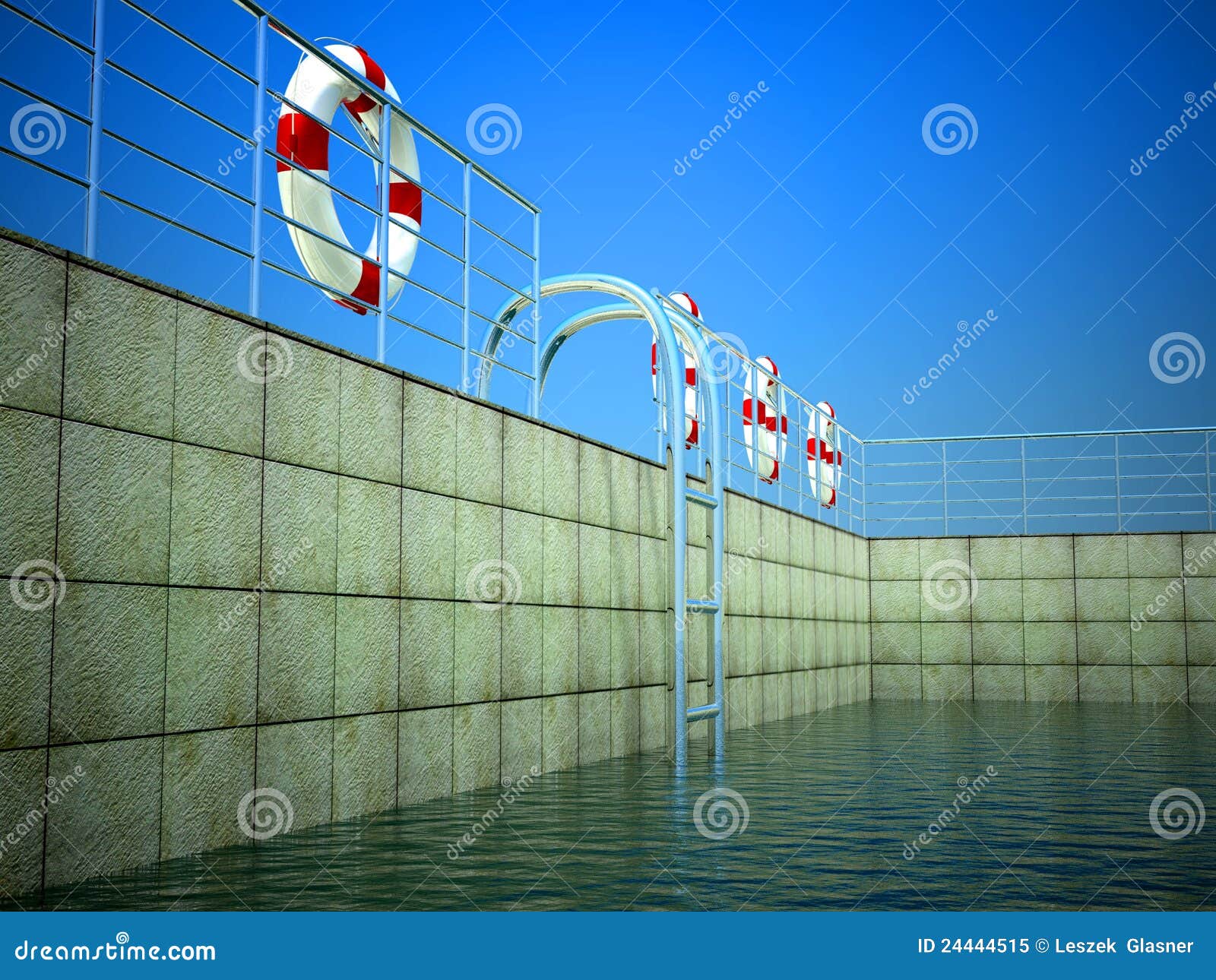 3d Swimming Pool and Life Ring Stock Image - Image of round, rescuer ...
