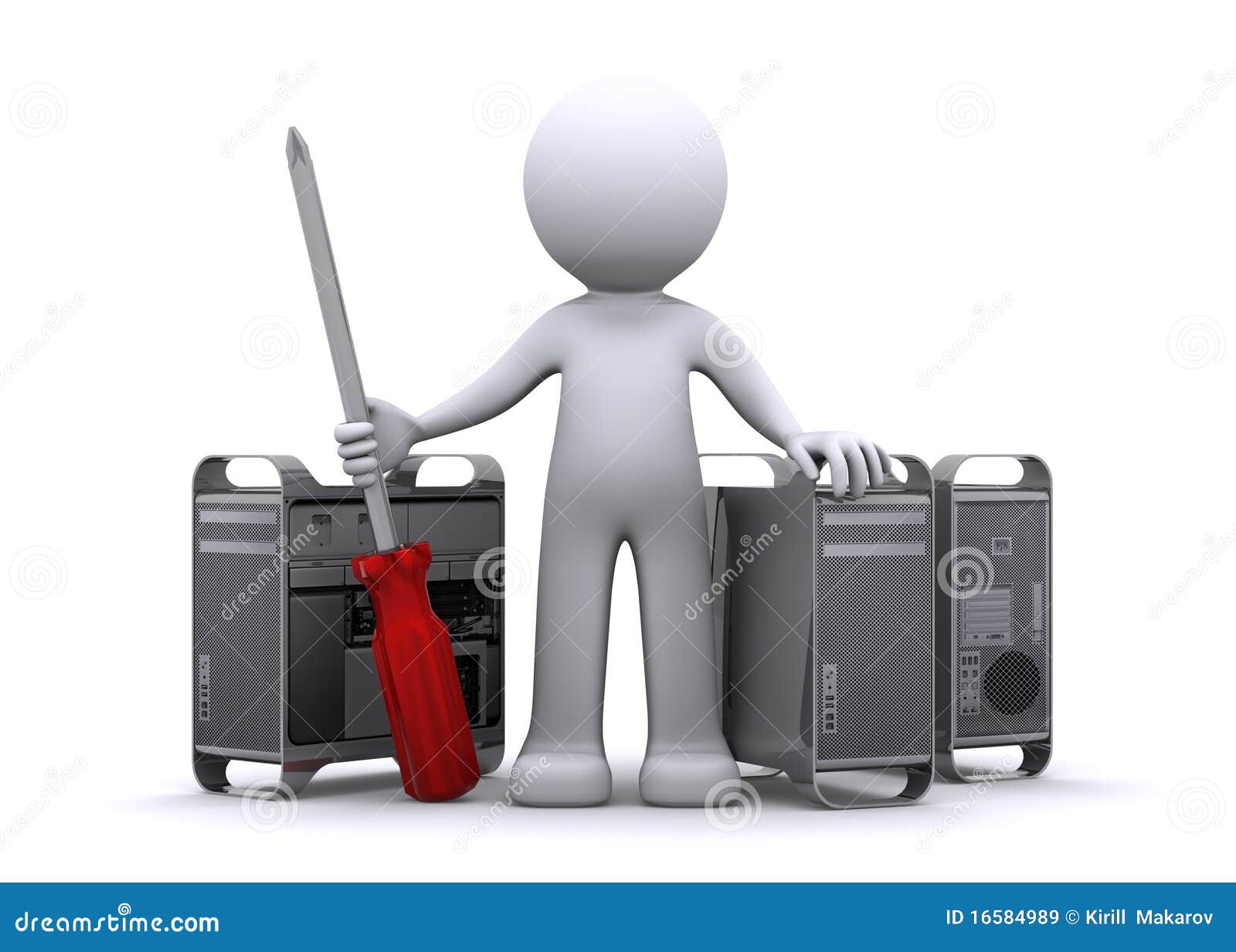 3d Technician repairing PC stock illustration. Illustration of render ...