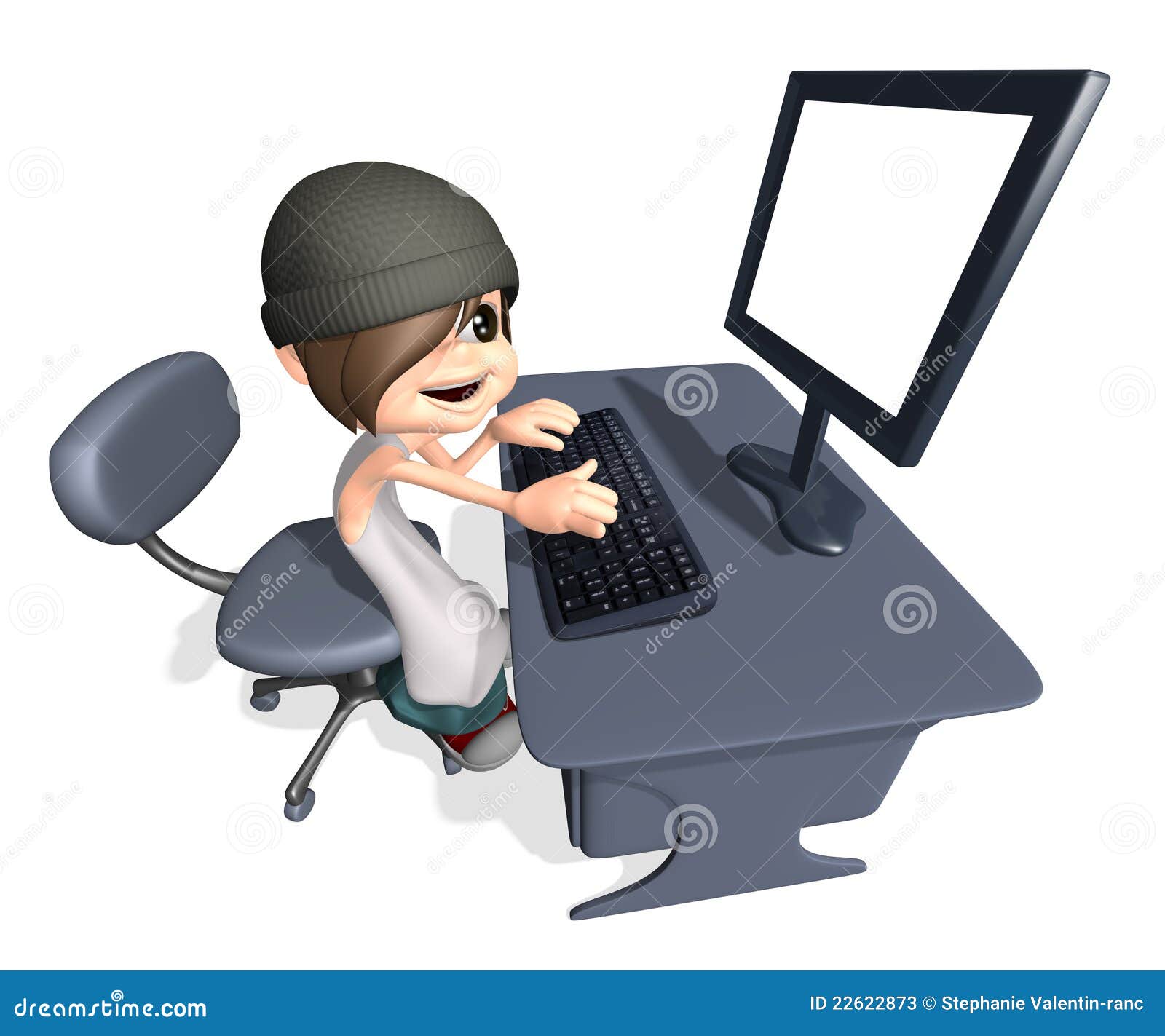 3D Teenager Working or Playing on Computer Stock Illustration ...