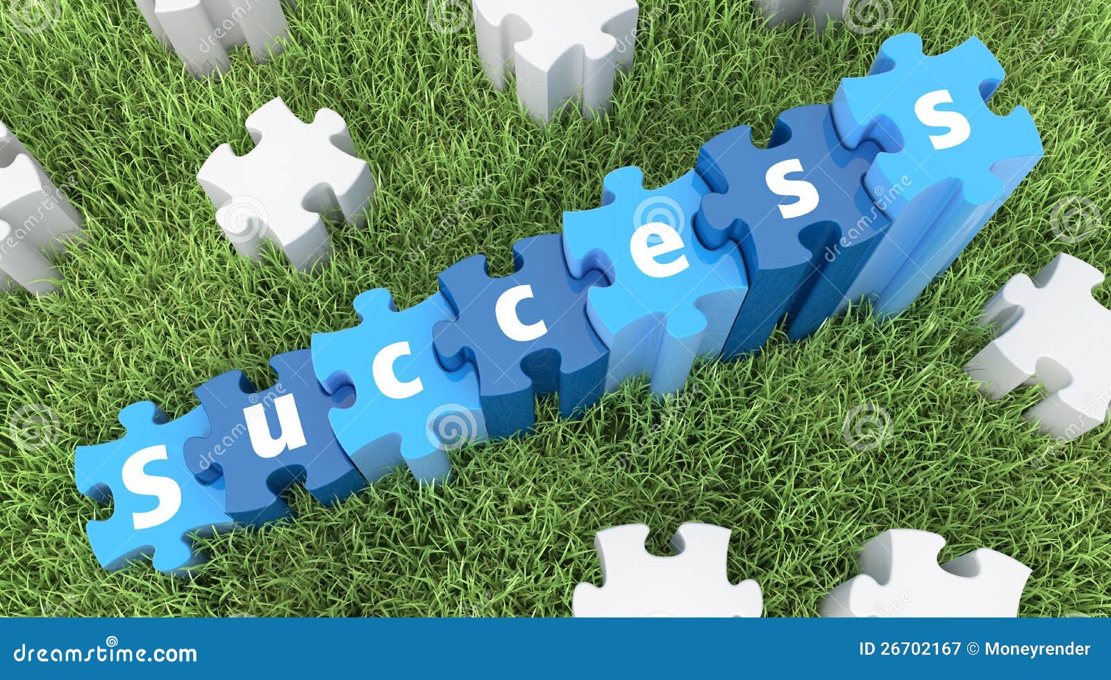 3D Text Success, Puzzle, in the Grass. Stock Illustration ...