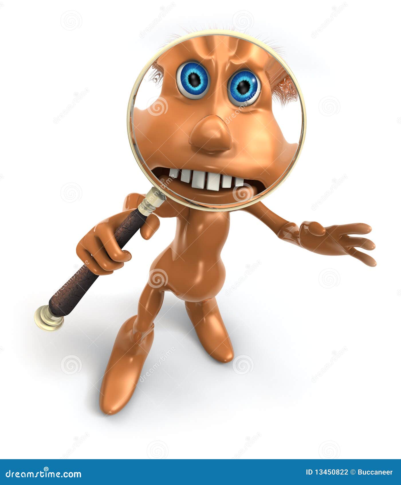 3D Toon Character with Magnifying Glass Stock Illustration ...