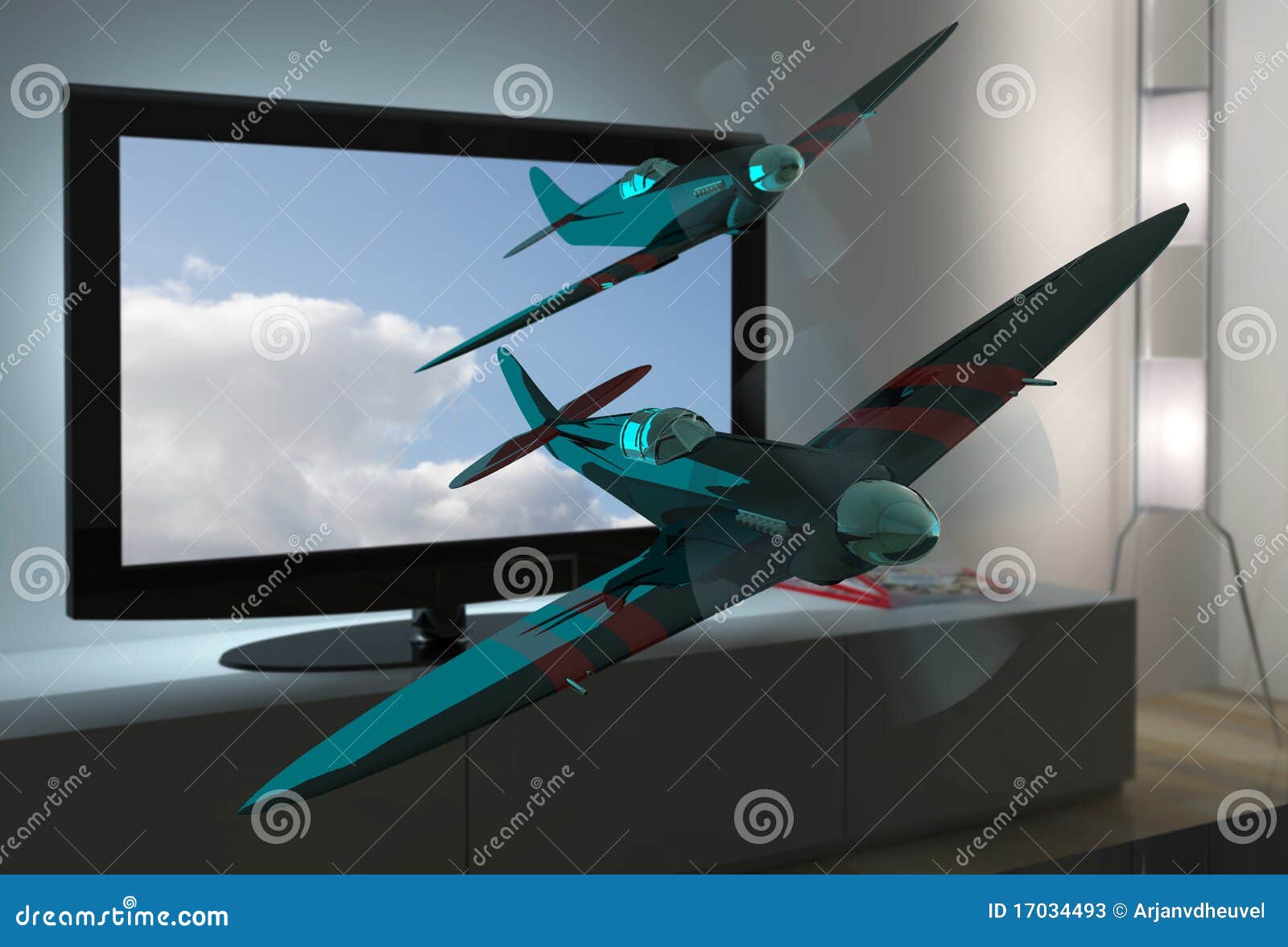 3D TV with Spitfire Airplanes Flying Out Stock Illustration ...