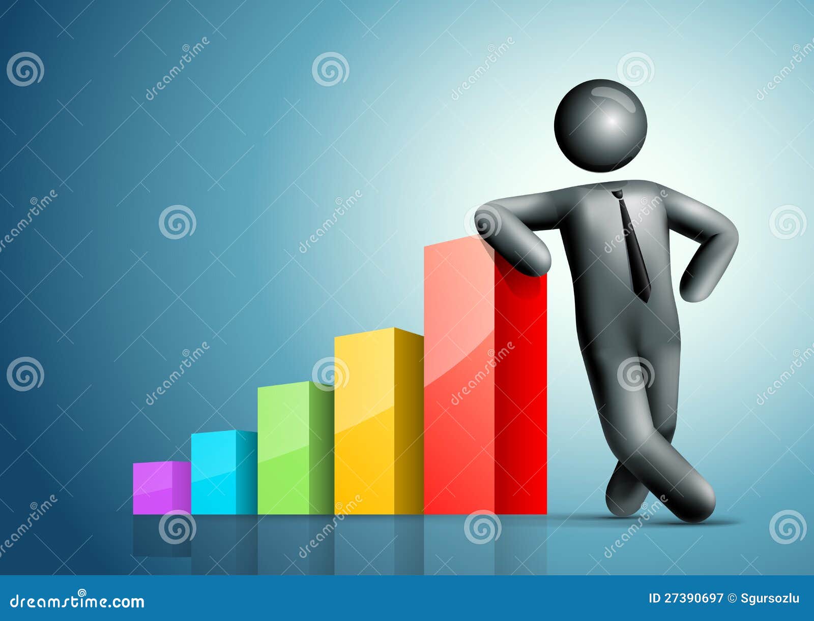 3d Vector Man Leaning Chart Stock Vector - Illustration of concept ...