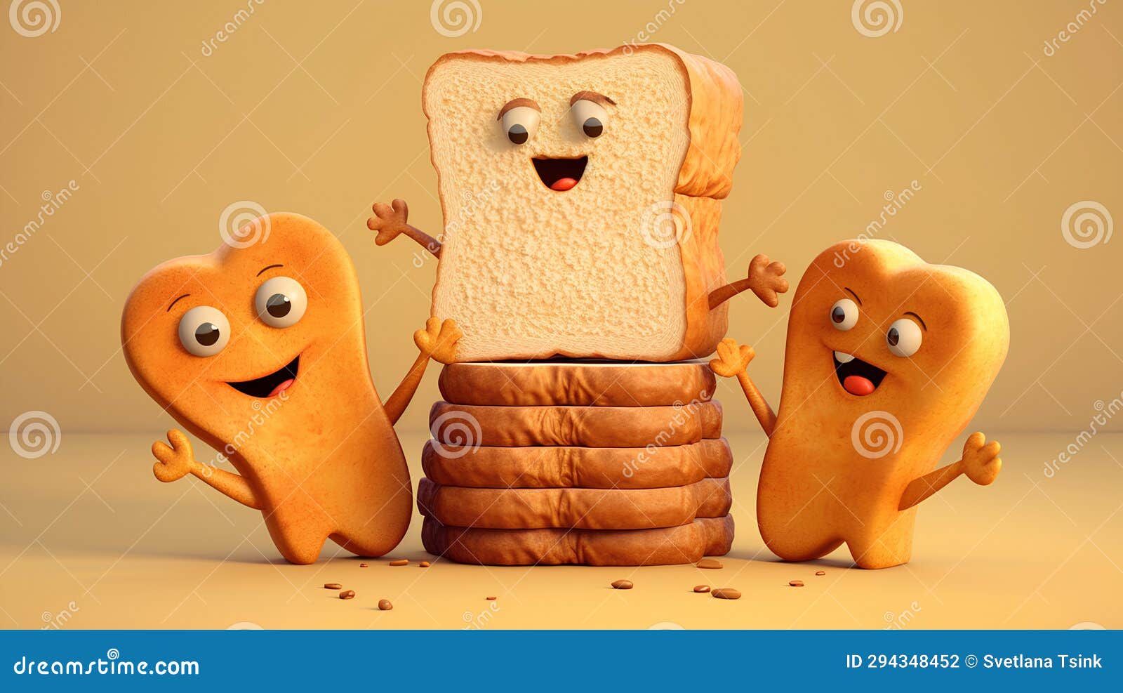 3d-visualized Illustration of the Cartoon Character Bread. Stock ...