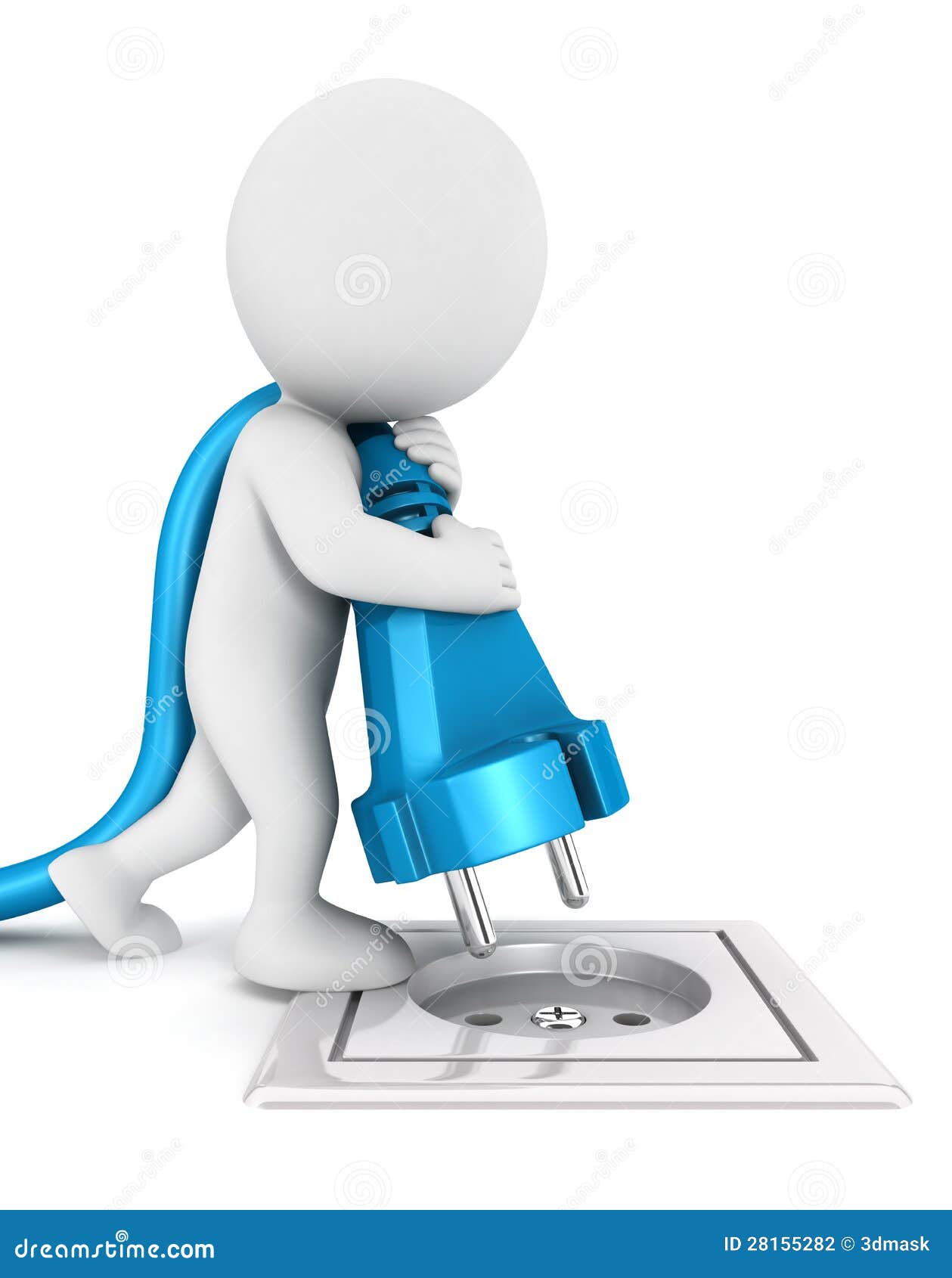 3d White People Connects the Power Cable Stock Illustration ...