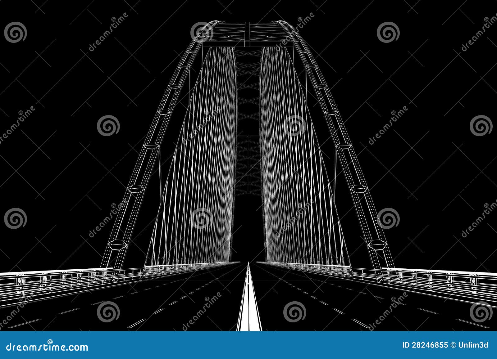 3d Wireframe Render of a Bridge Stock Illustration - Illustration of ...