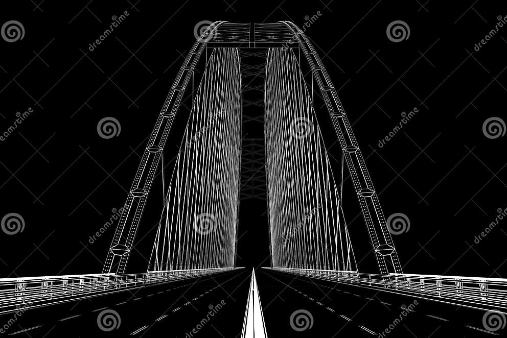 3d Wireframe Render of a Bridge Stock Illustration - Illustration of ...