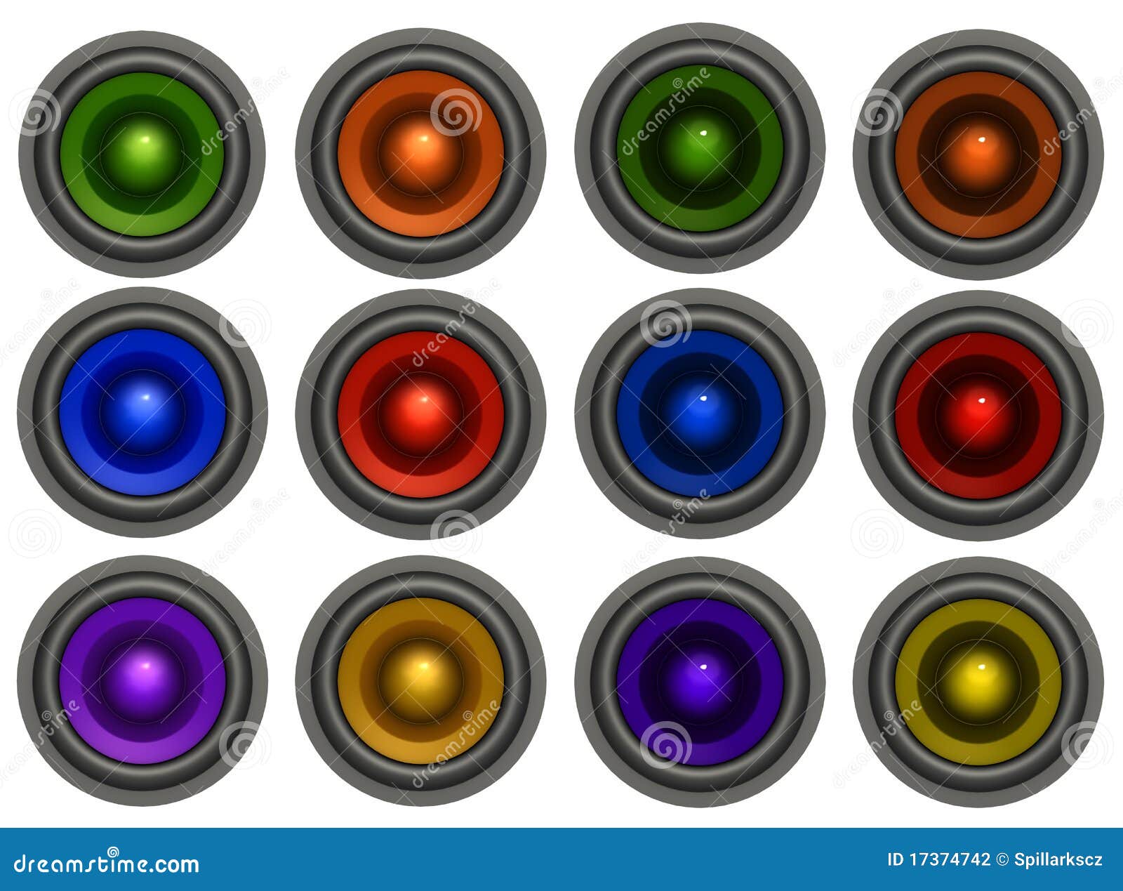 3d Woofers Sound-system in 6 Different Colors Stock Illustration ...