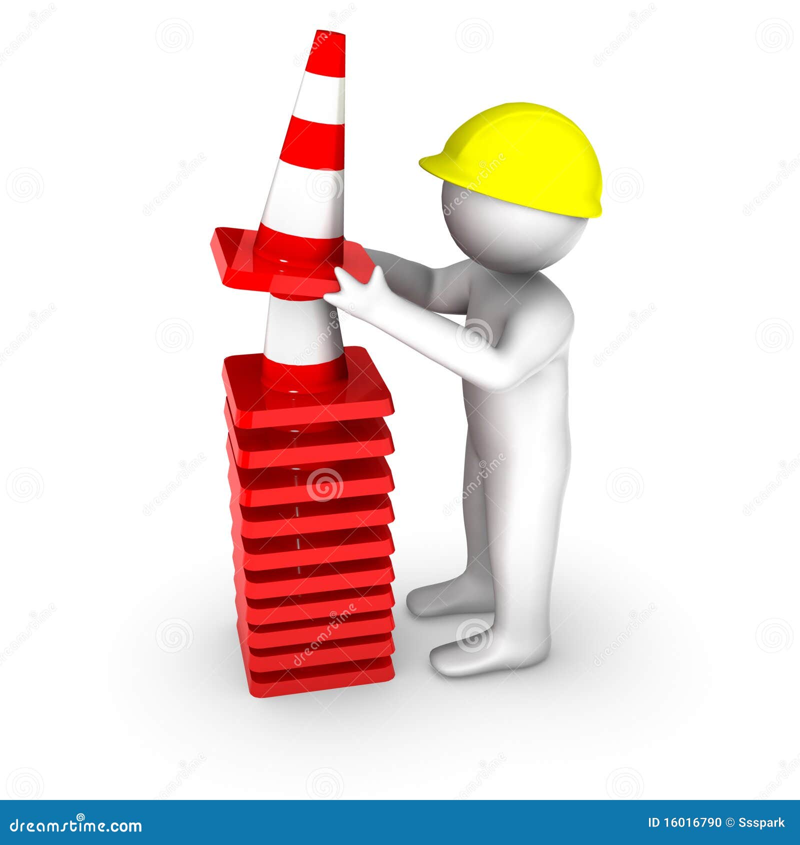 3d Worker with Traffic Cones Stock Illustration - Illustration of ...