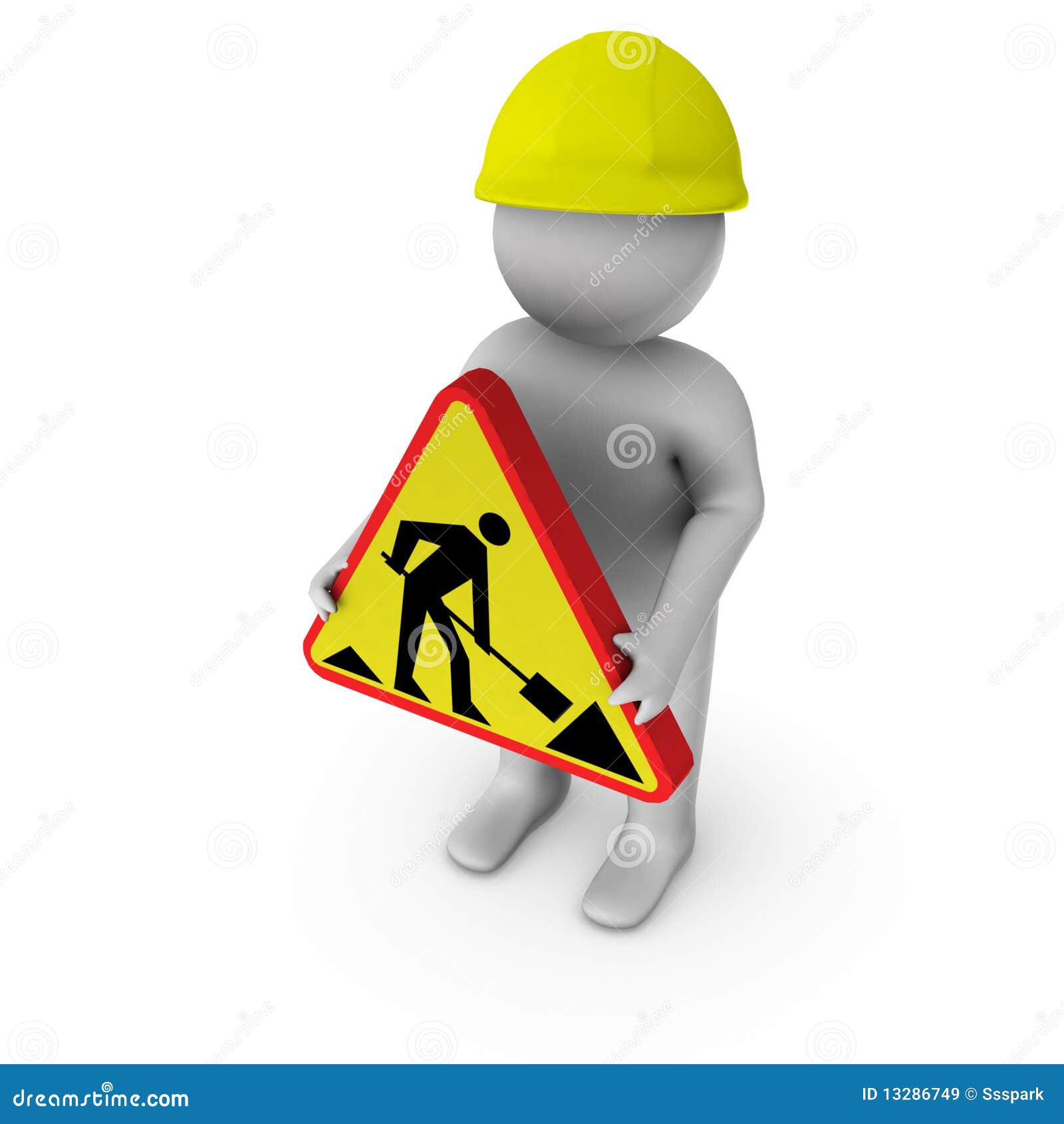 3d Worker with Under Construction Sign Stock Illustration ...