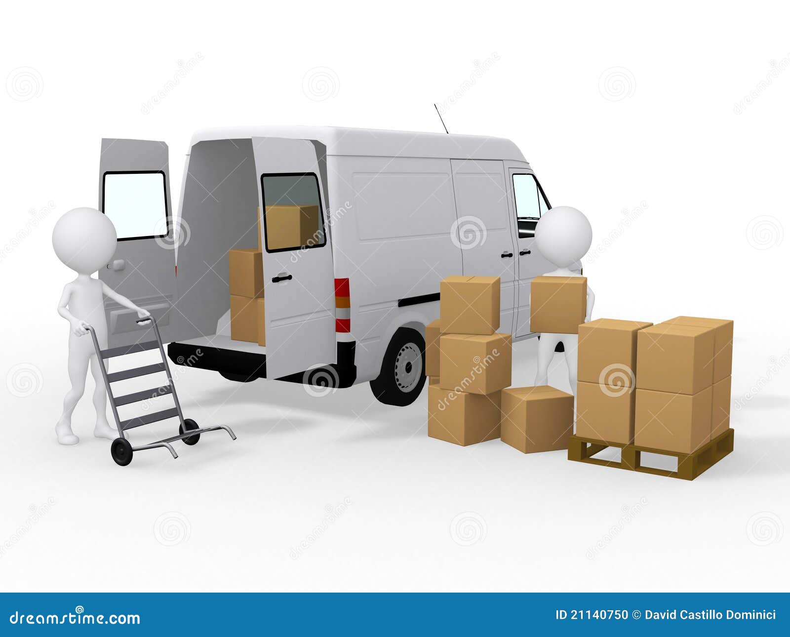 3d Workers Loading Boxes To a Van Stock Illustration - Illustration of ...