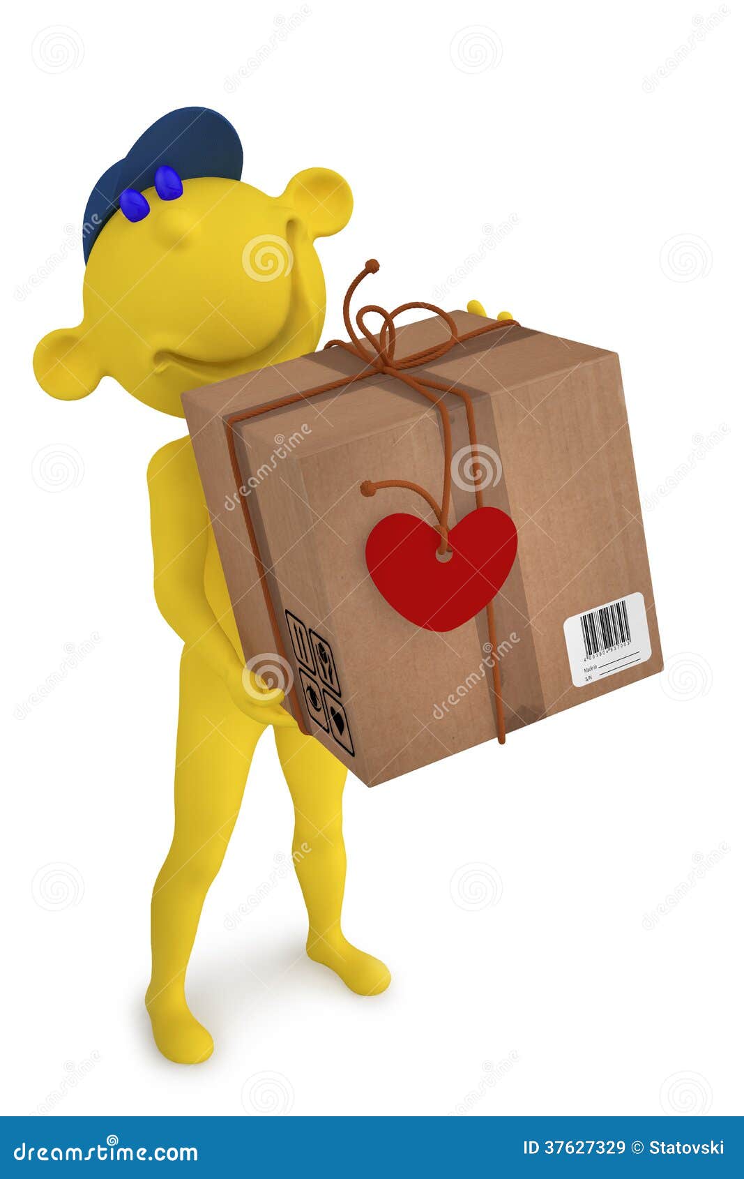 3D Yellow People. Valentines. Postman with the Box To the Valent Stock ...