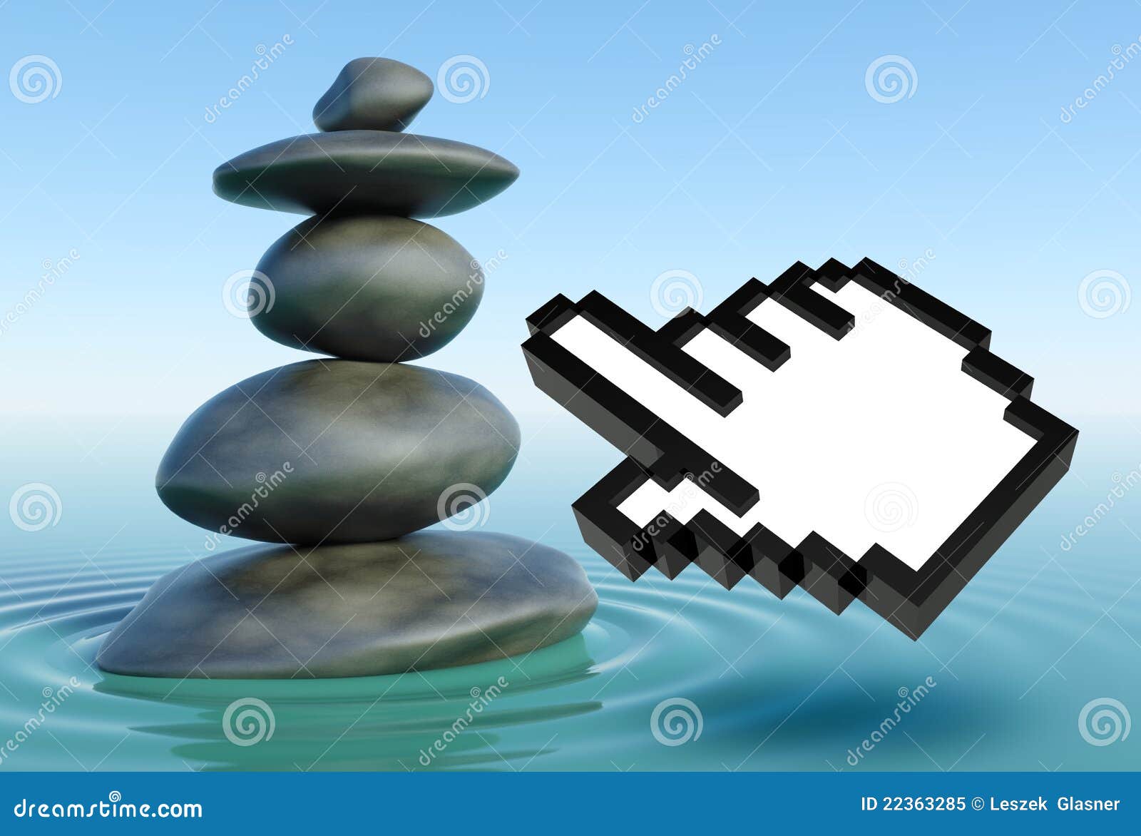 3d Zen Stones in a Zen Water with Hand Icon Stock Illustration ...