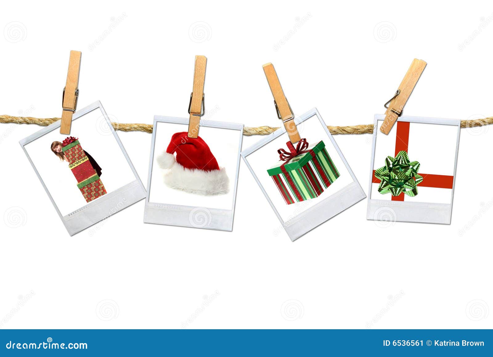 4 Christmas Related Photos Hanging on a Rope Stock Image - Image of ...